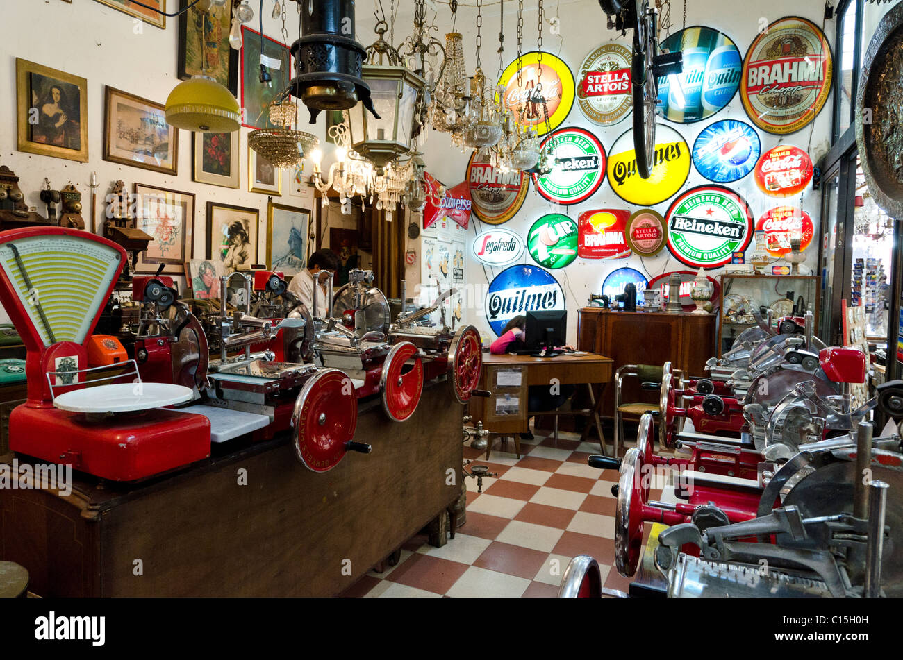 Interior of an antiques shop inside the San Telmo market, Buenos Aires ...