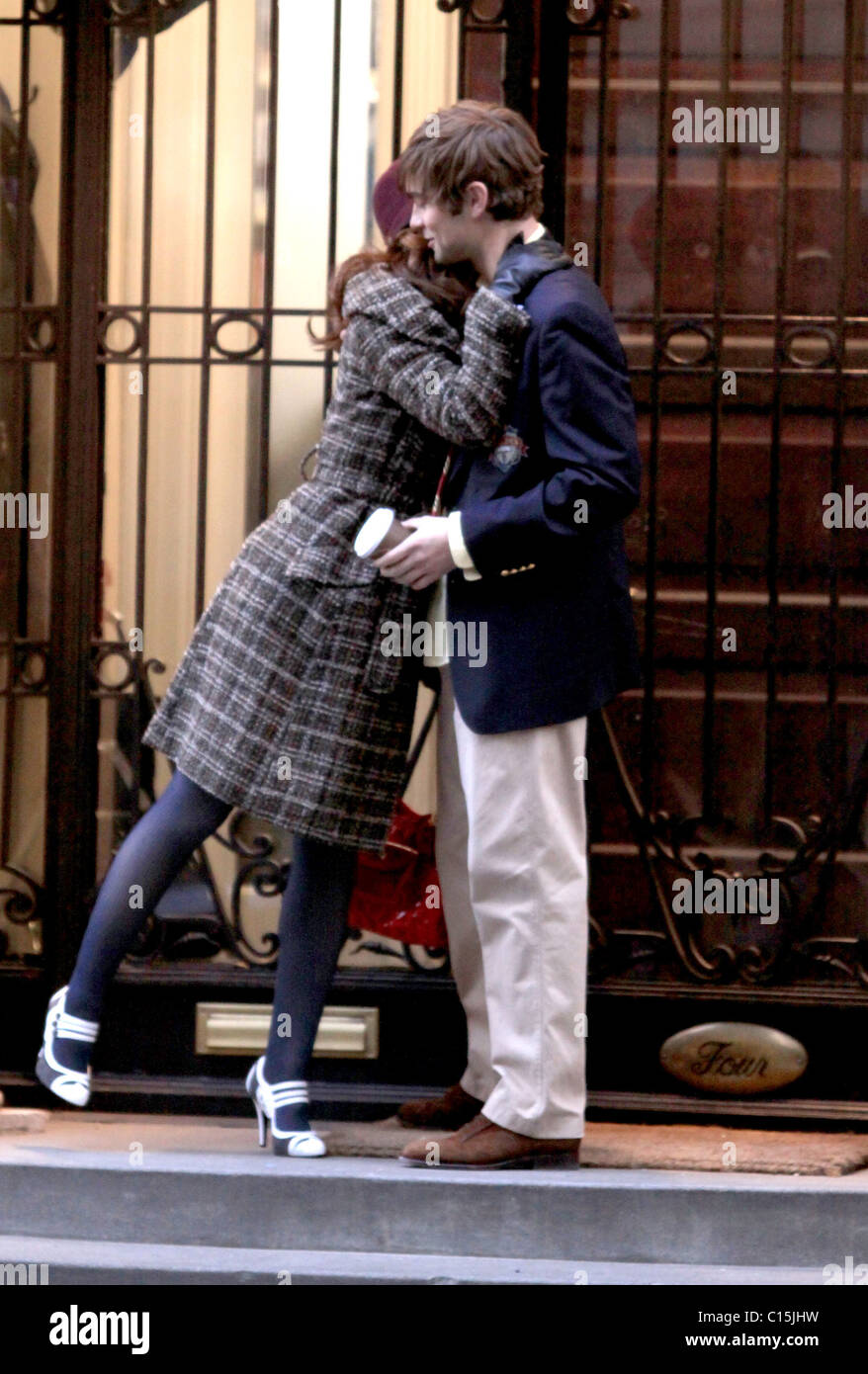 Leighton Meester and Chace Crawford on location, filming an episode of ...