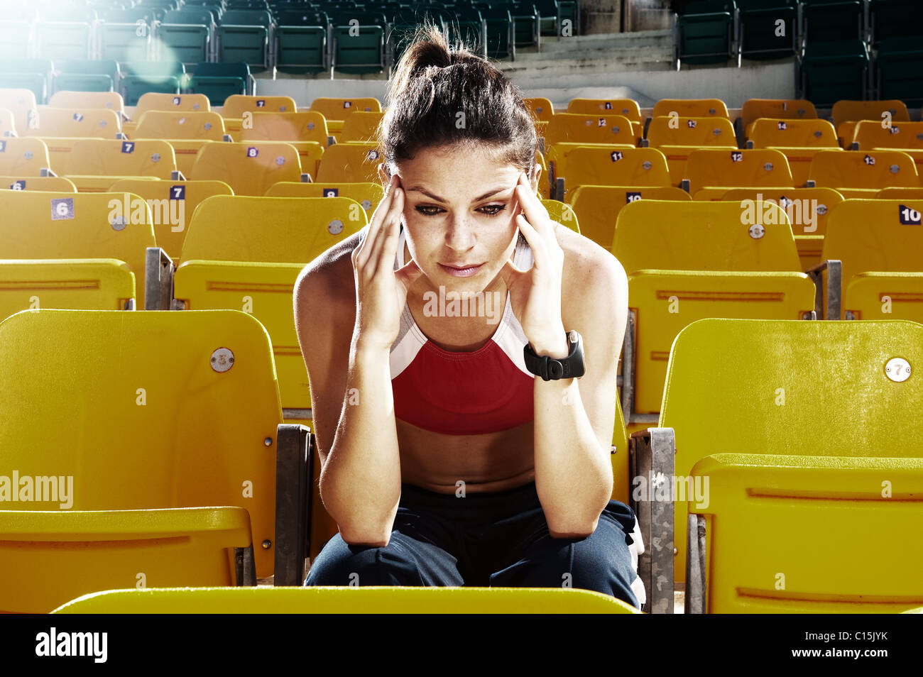 Female athlete in a pre-sport(race)-event Meditation pose Stock Photo ...