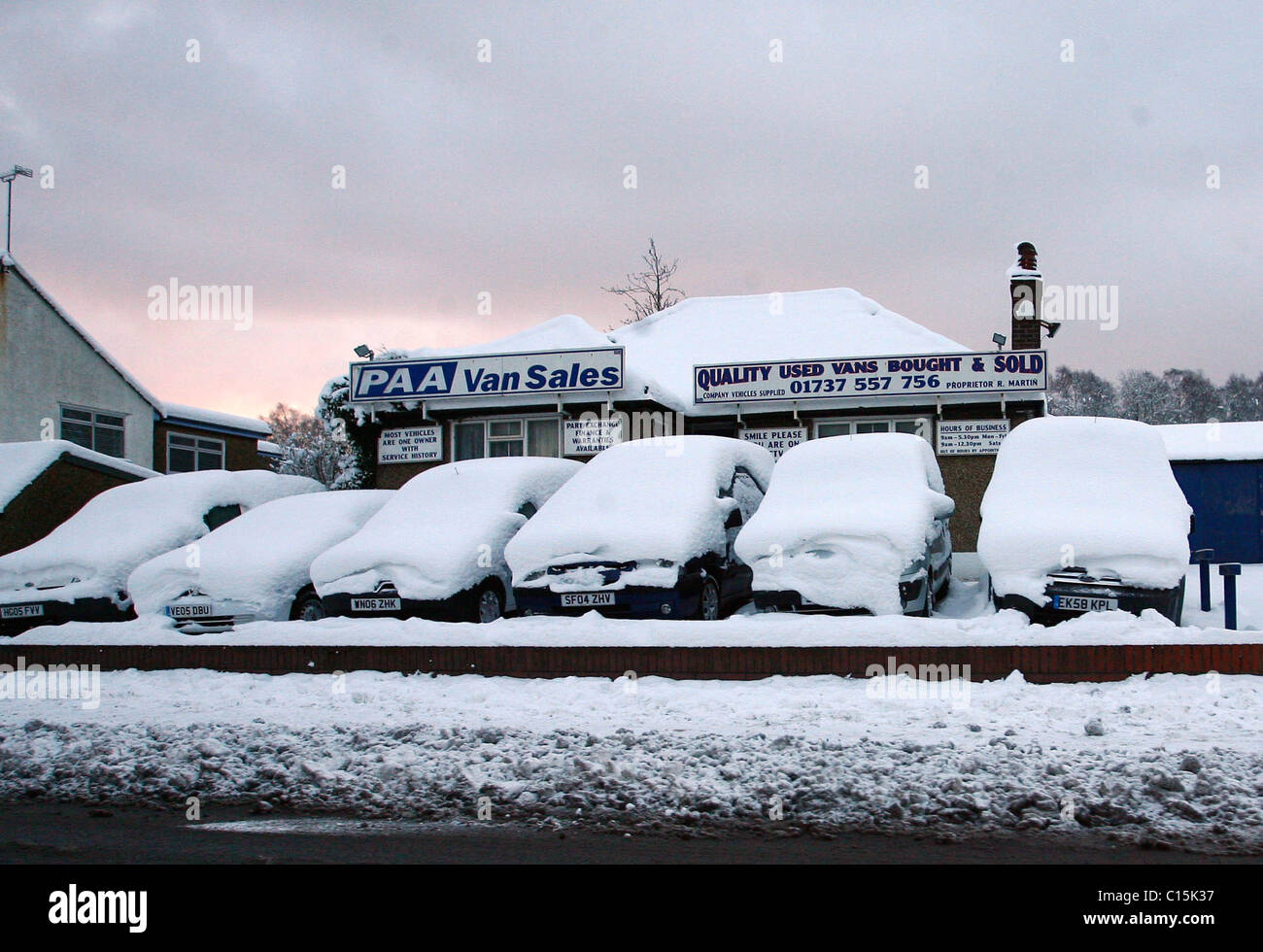 Snow lines the route of the A23, the day after the heaviest snowfall in ...