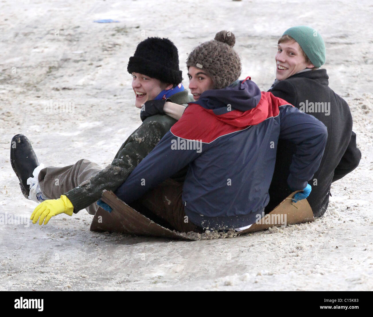 Revellers takes advantage of the snow yet to melt Greenwich Park the ...