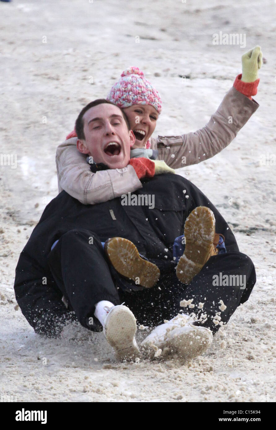 Revellers takes advantage of the snow yet to melt Greenwich Park the ...