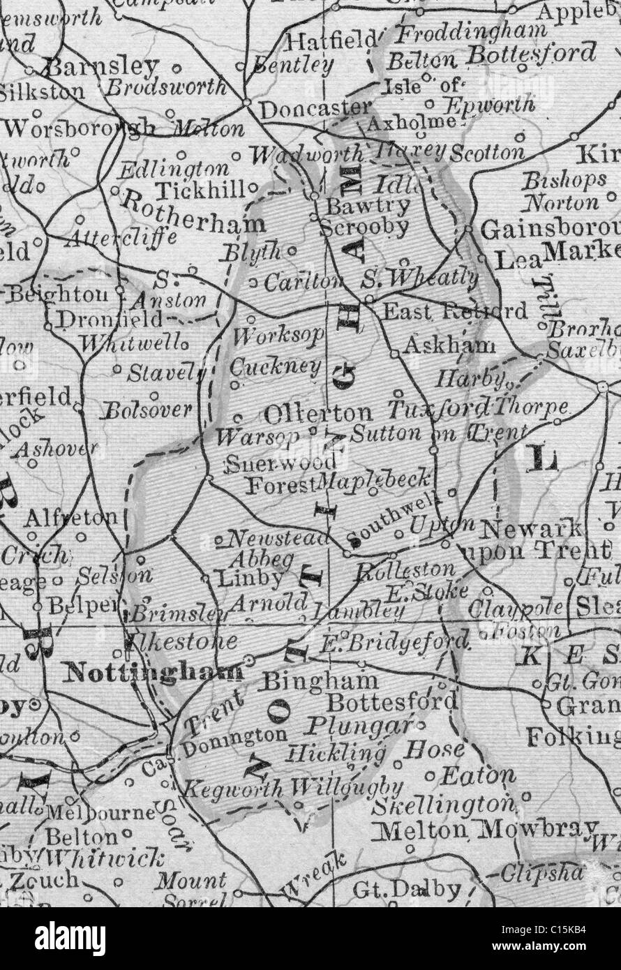 Old map of Nottingham County from original geography textbook, 1884 ...