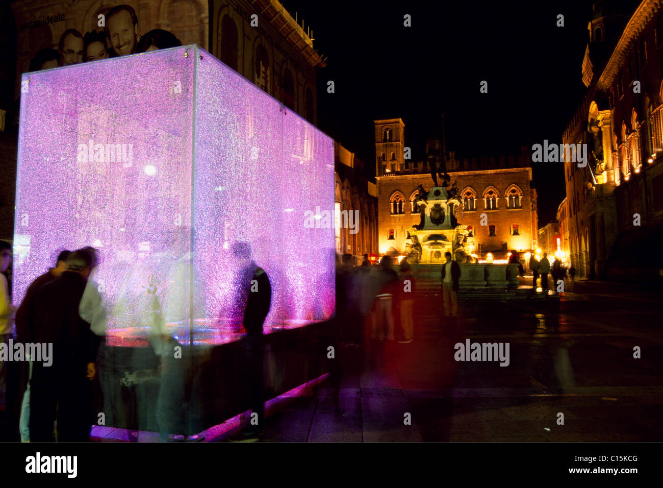 Glass cube, Piazza Maggiore, Bologna, Emilia-Romagna, Italy Stock Photo ...
