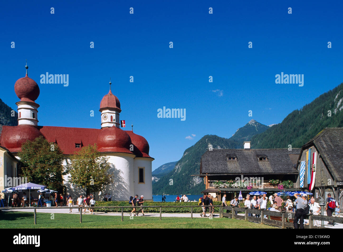 St. Bartholomew Church at Lake Koenigssee, Berchtesgadener Land ...