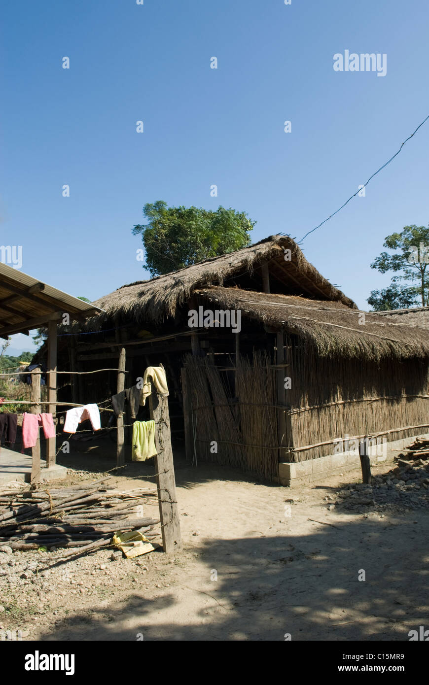 Traditional thatched houses in a Tharu village, Chitwan, Nepal Stock ...