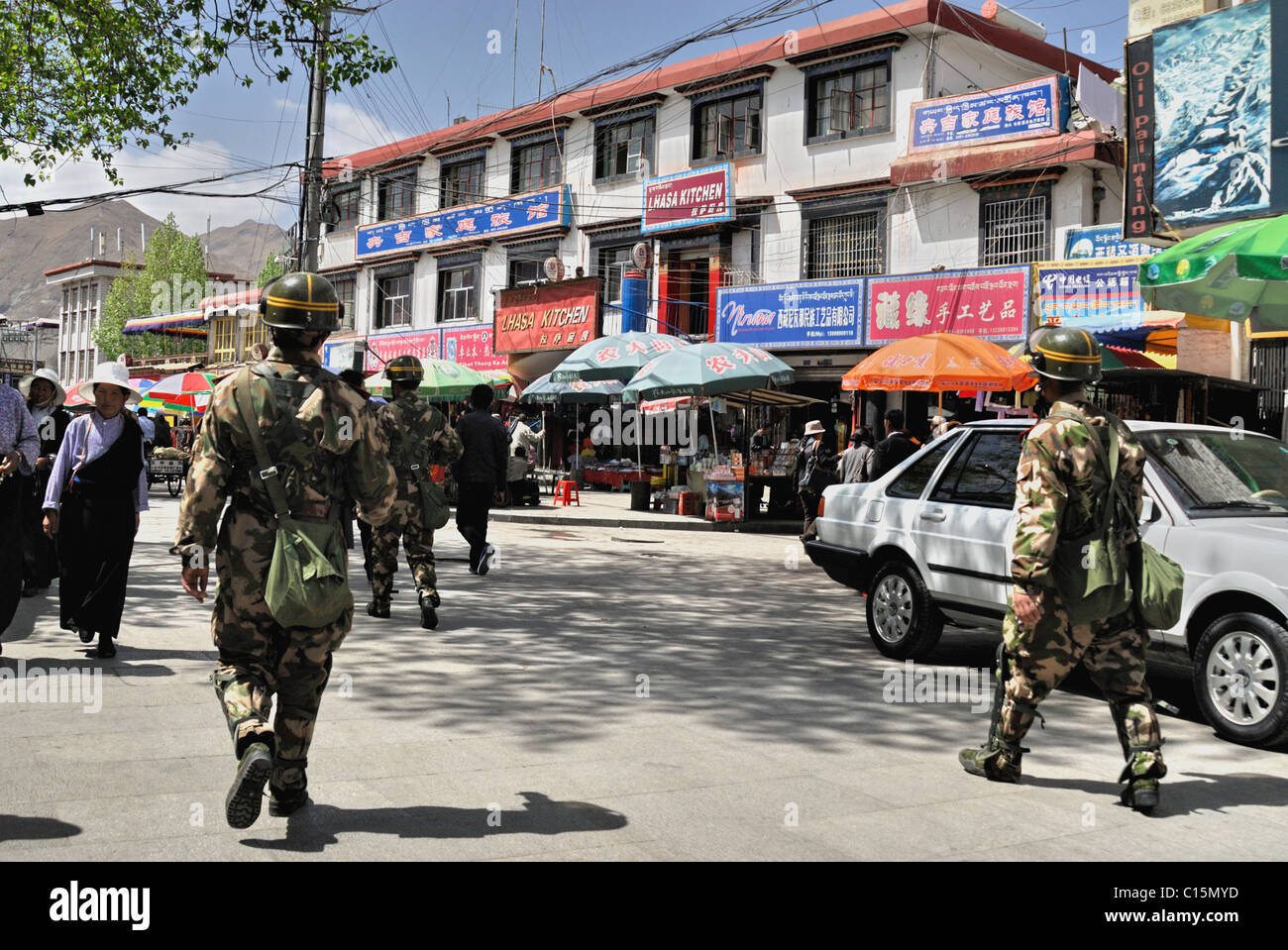 Chinese army patrol in central Lhasa,Tibet Stock Photo - Alamy