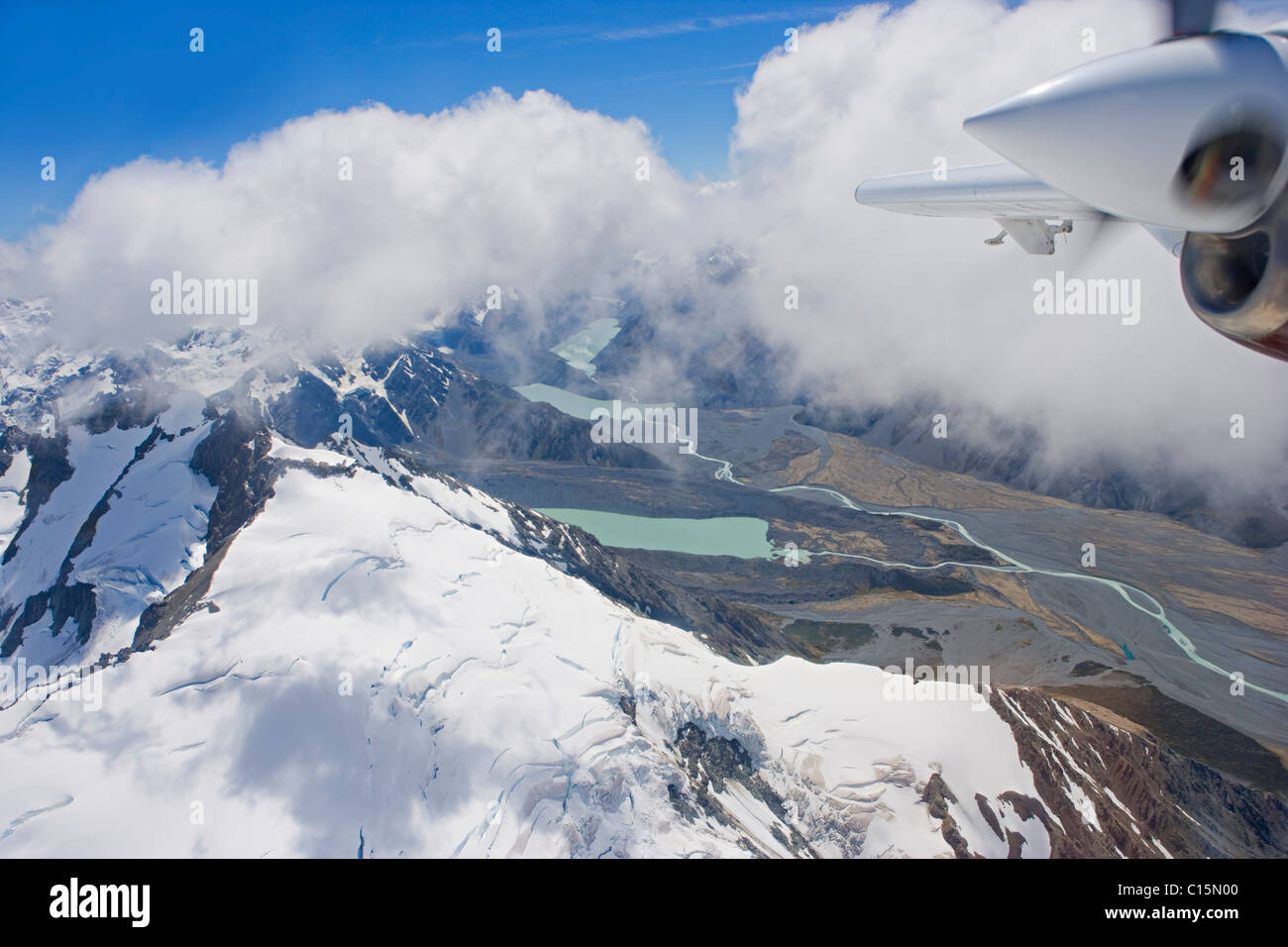 Aerial view of mount cook range southern alps New Zealand south island ...