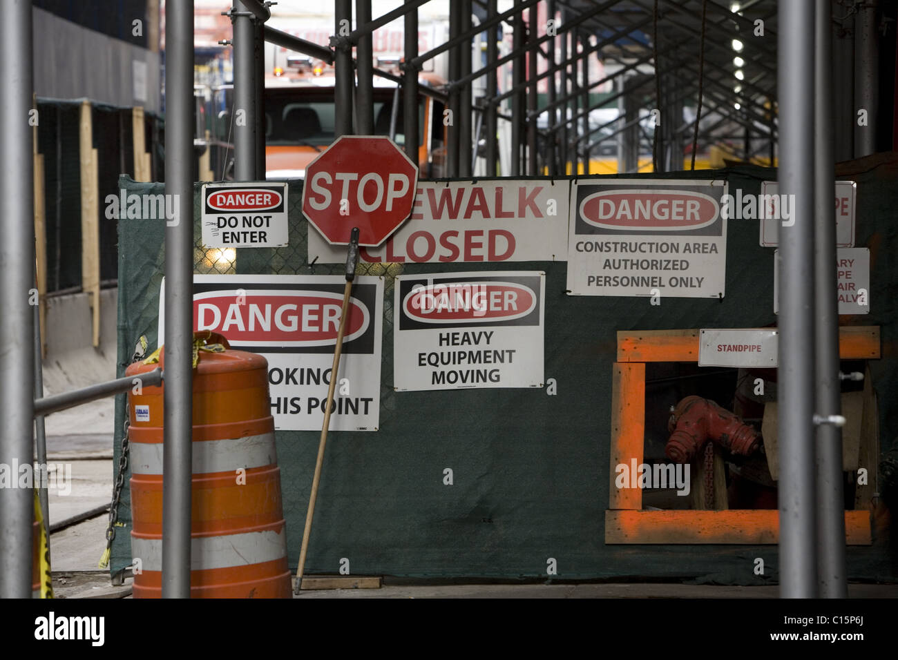 Danger signs due to heavy construction and infrastructure renewal are ...