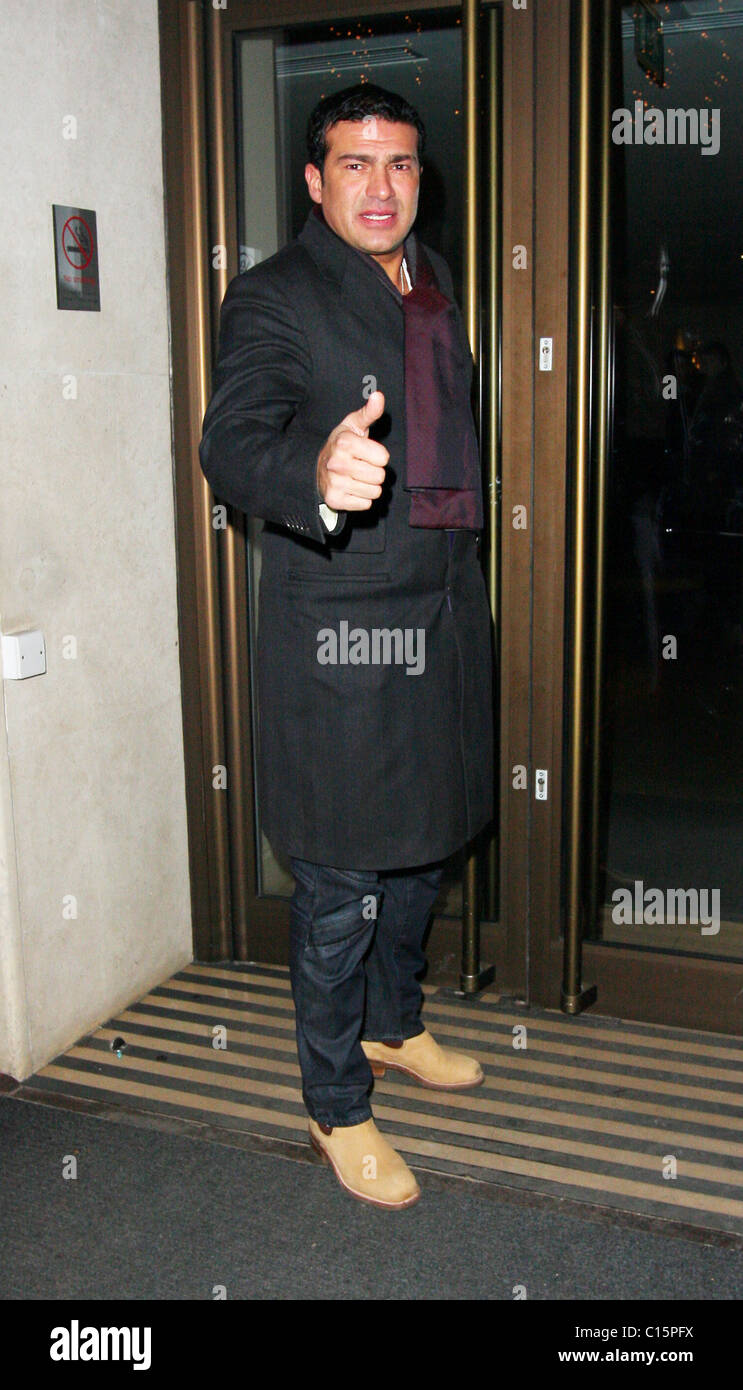 Tamar Hussain outside the Mayfair hotel giving a thumbs up. London ...