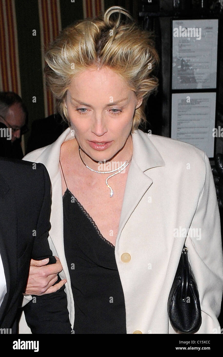 Sharon Stone leaving Annabel's Nightclub, looking tired, gaunt, and a ...