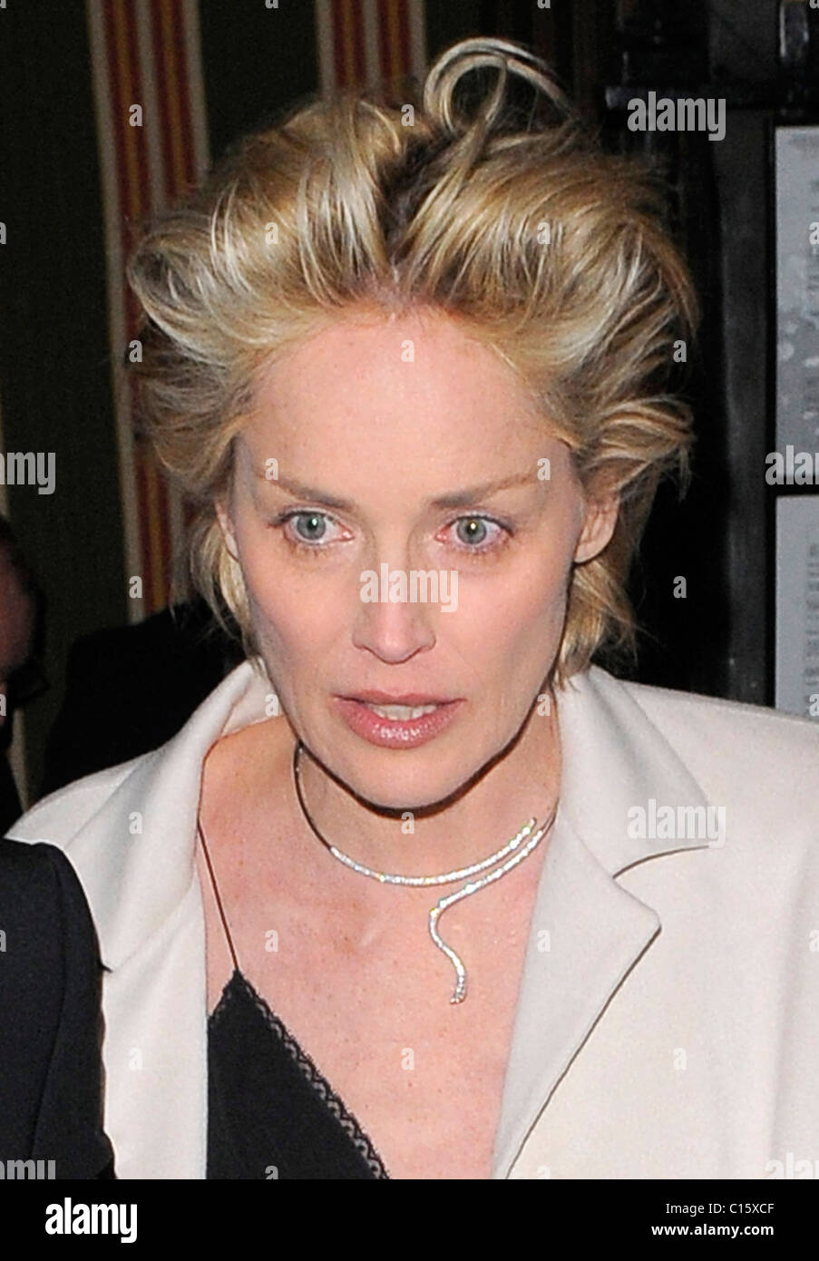 Sharon Stone leaving Annabel's Nightclub, looking tired, gaunt, and a ...
