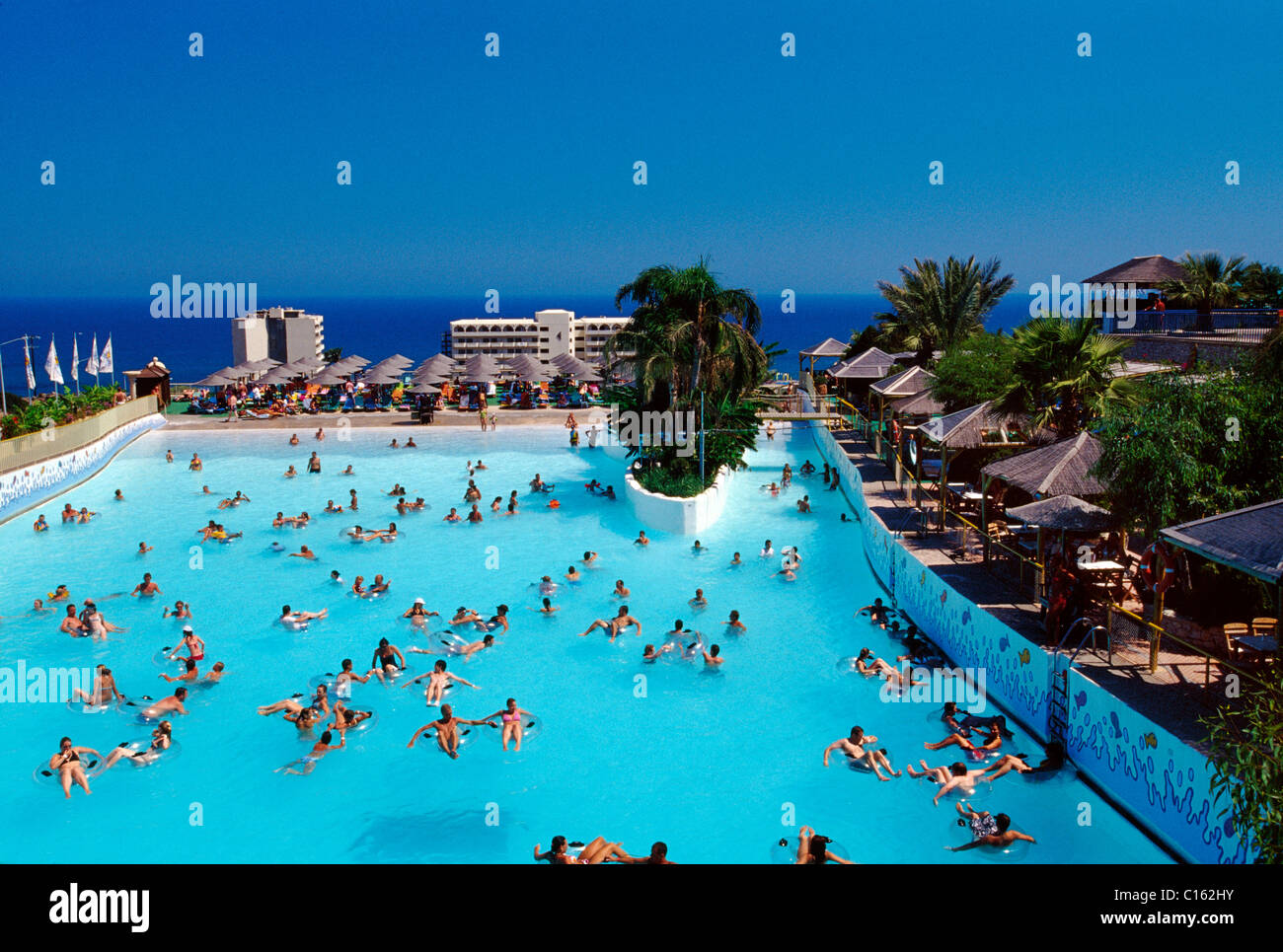 Wave pool in Faliraki Waterpark, Rhodes Town, Dodecanese Islands Stock ...