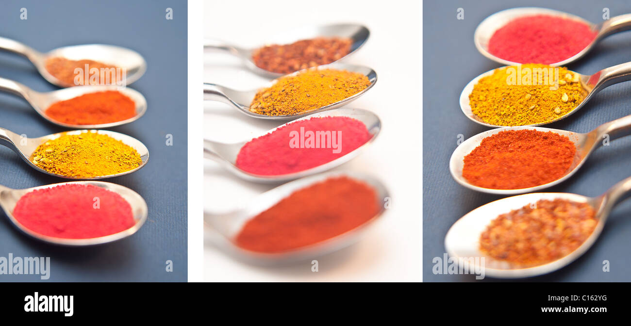 Four Spices collections presented in teaspoons Stock Photo - Alamy
