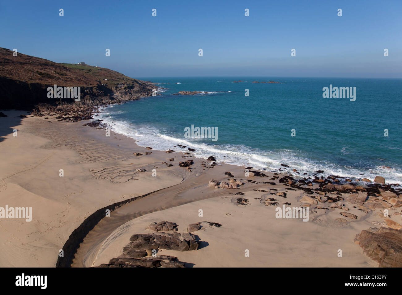 Portheras Cove; Pendeen; Cornwall; river eroding beach Stock Photo - Alamy