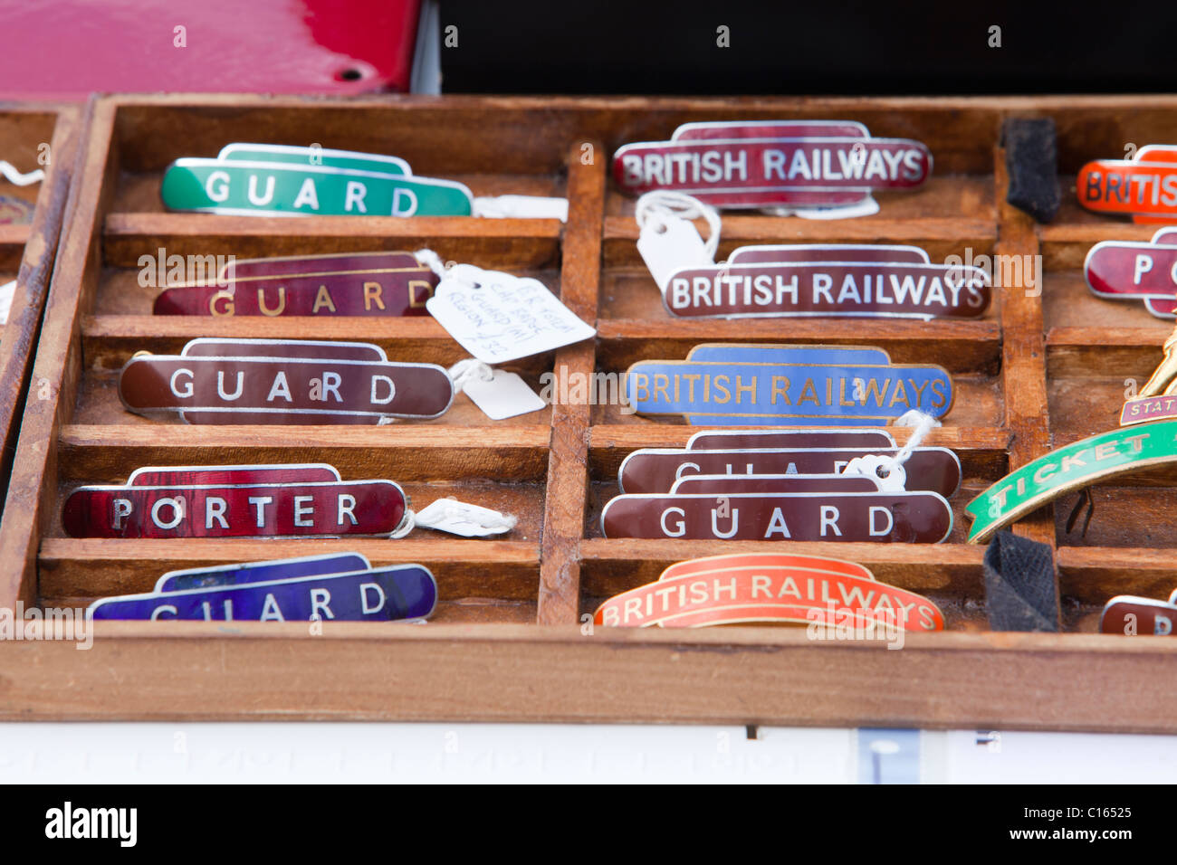 Old collectable cap badges at a railway enthusiasts sale in ...