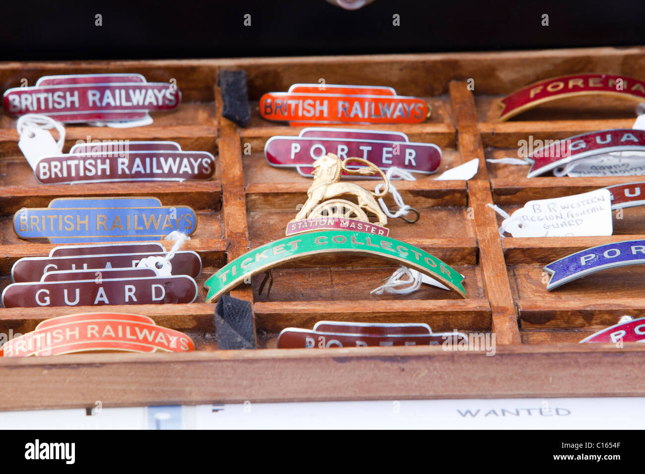 Old collectable cap badges at a railway enthusiasts sale in ...