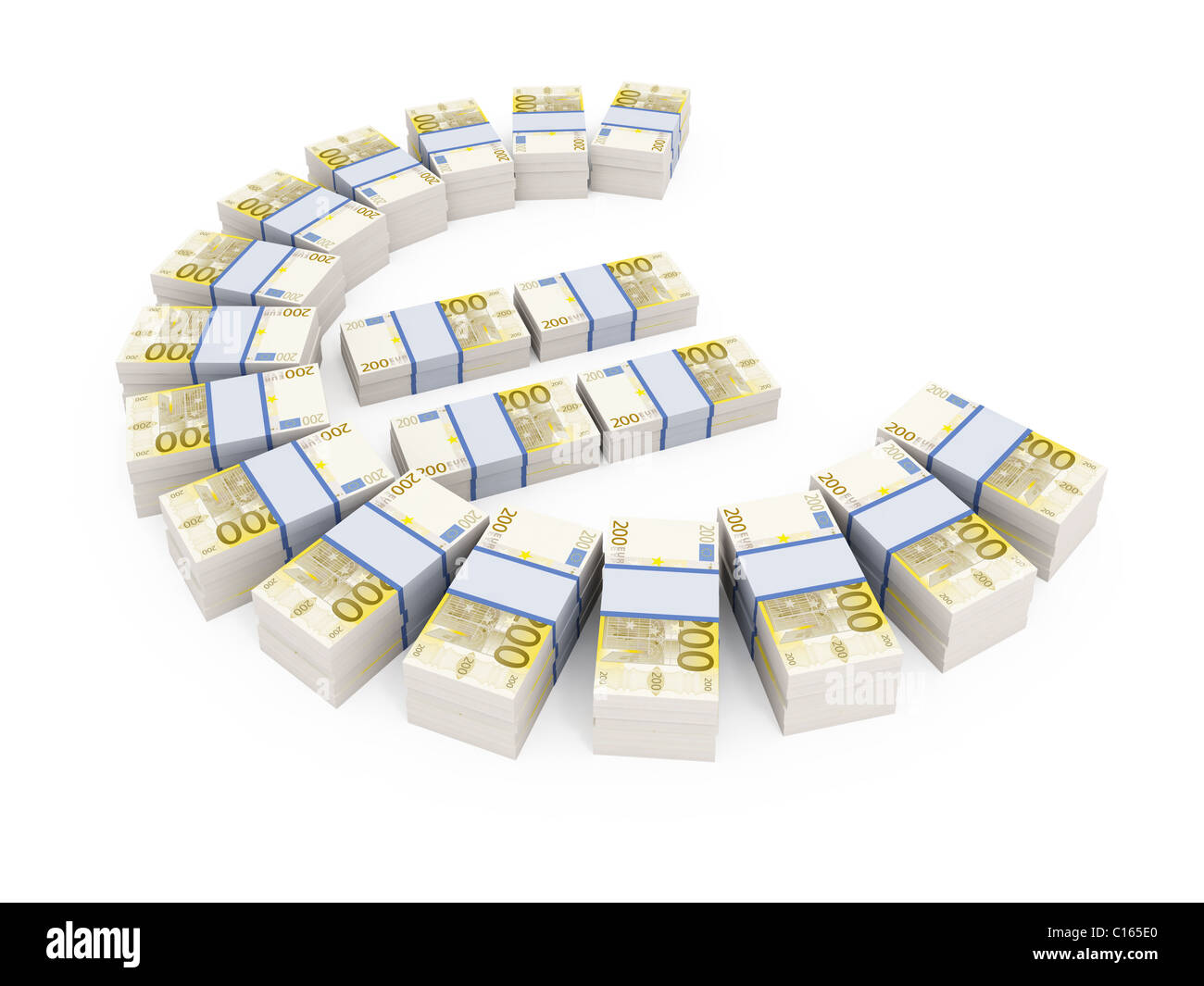 Stacks of 200 Euro currency notes isolated on white Stock Photo - Alamy