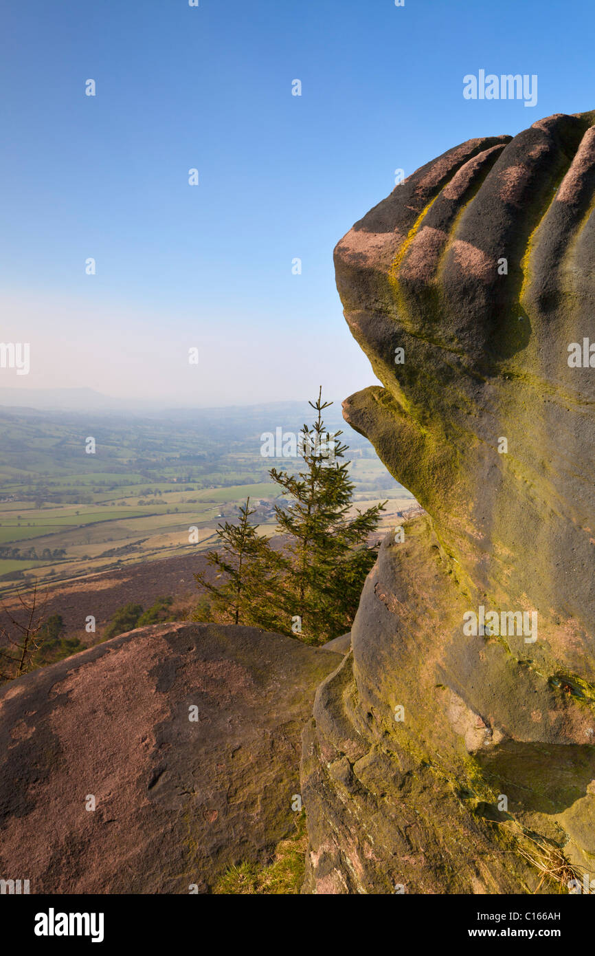 Gritstone rock formation in the Roaches Staffordshire England UK GB EU ...