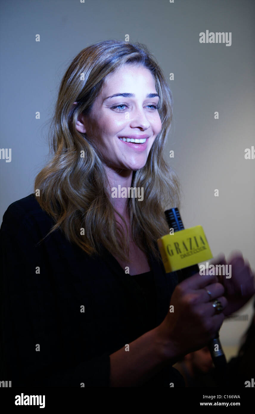 Model Ana Beatriz Barros is interviewed by Grazia TV backstage before ...