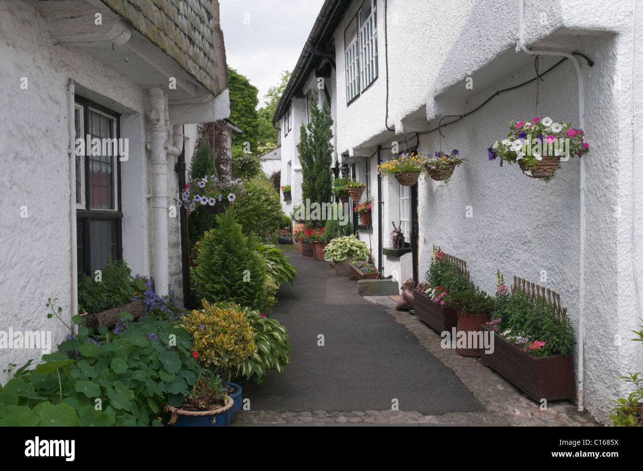 Small street in Hawkshead, Cumbria, UK. The Lake District. June Stock ...
