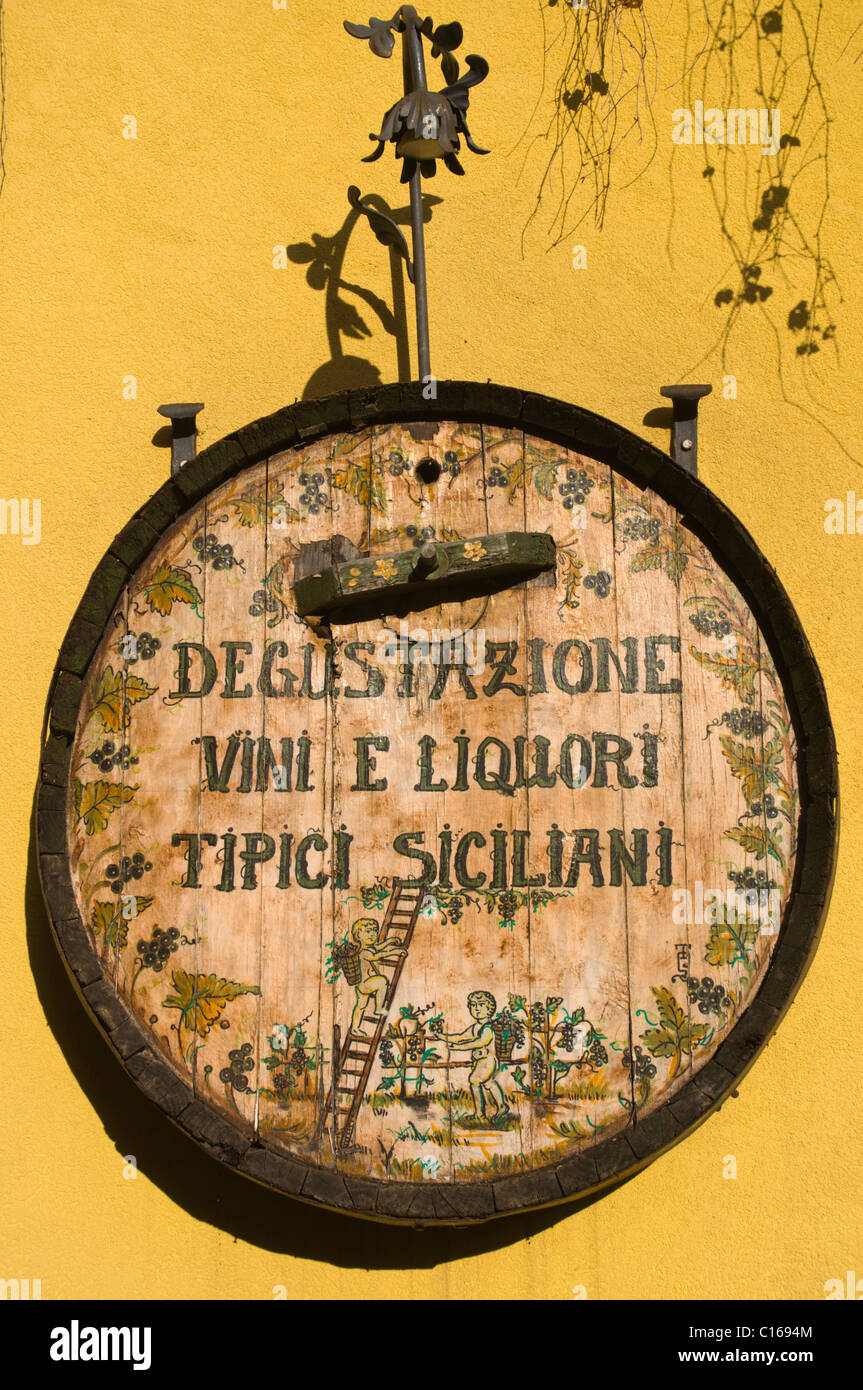 Sign outside wine bar central old town Taormina Sicily Italy Europe ...