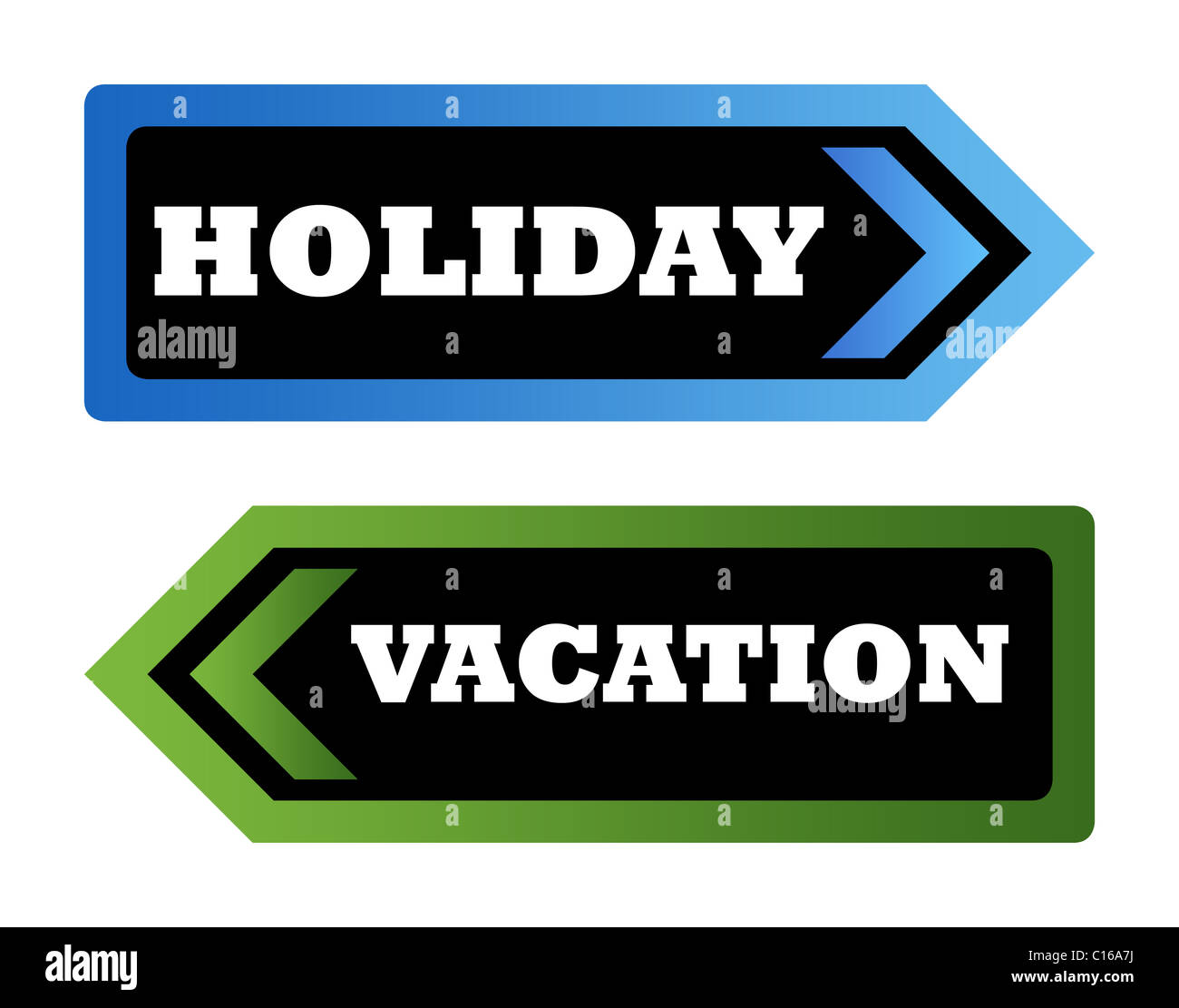 Holiday and vacation directional arrow signs isolated on white ...