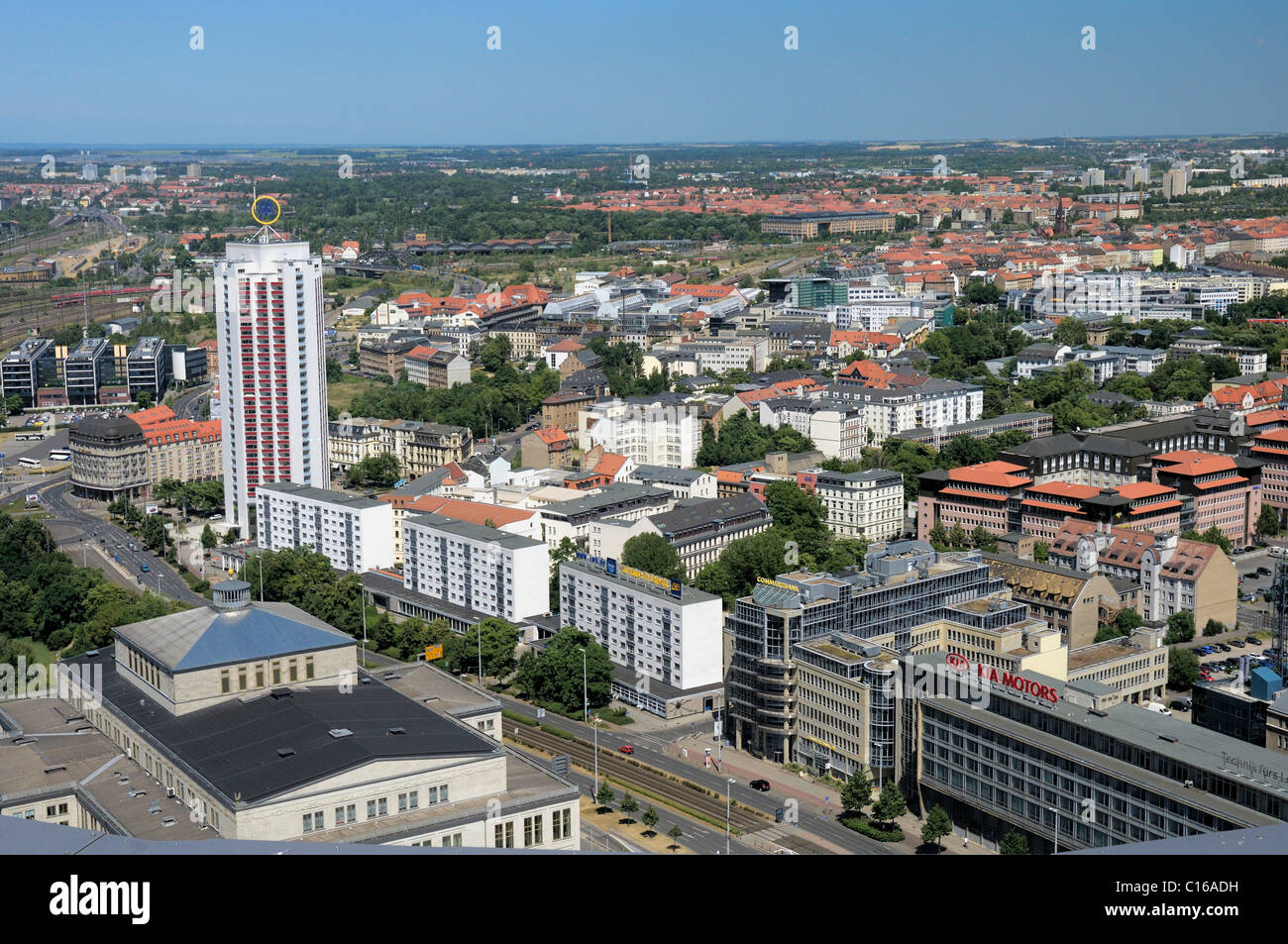 Leipzig city centre with Georgiring and the Wintergartenhochhaus ...