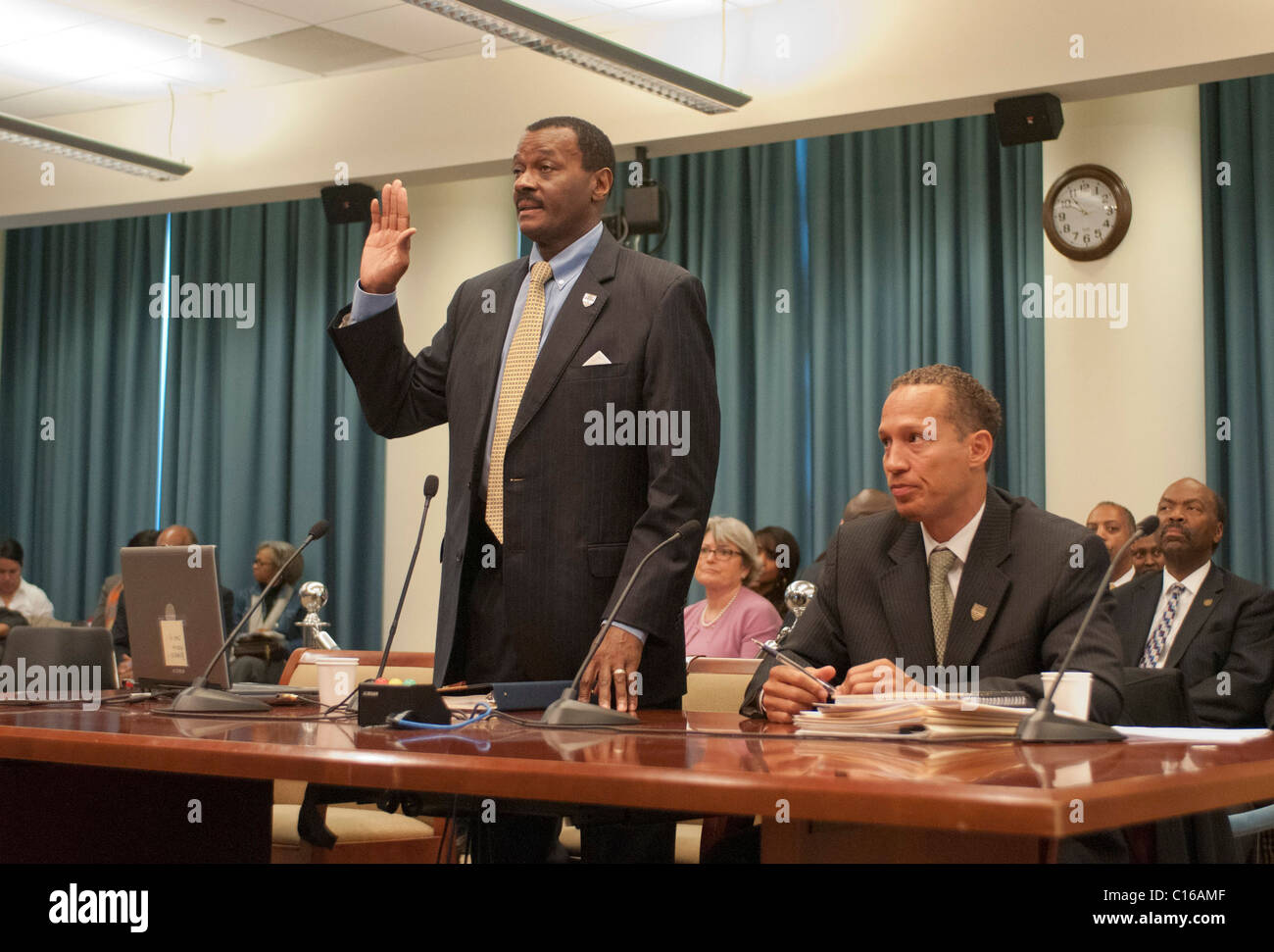 UDC President Allen Sessoms is sworn in before a DC Council hearing in ...