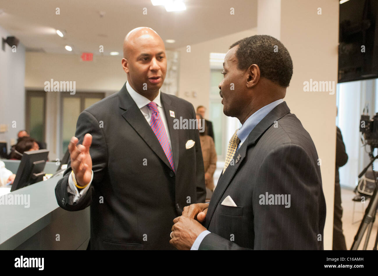 UDC President Allen Sessoms, right, speaks with DC Councilman Michael ...