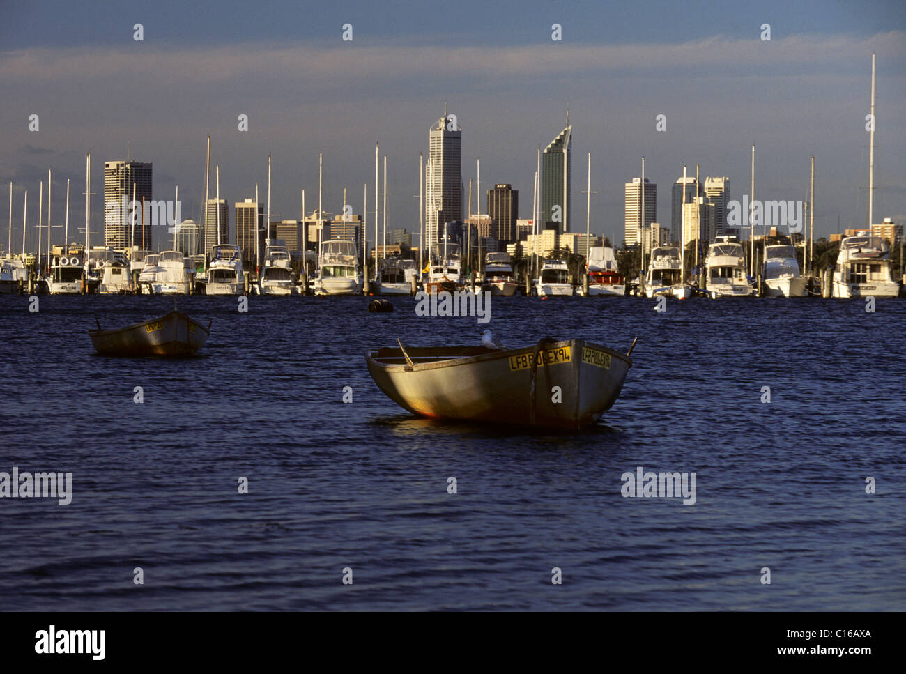 Yacht harbour Freemantle, Skyline of Perth (back), Western Australia ...