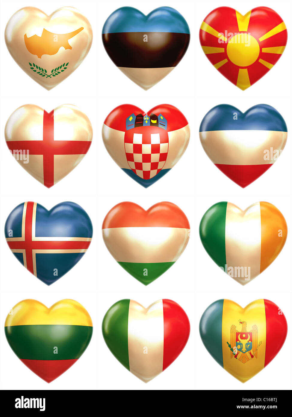 European Hearts set isolated on white Stock Photo - Alamy