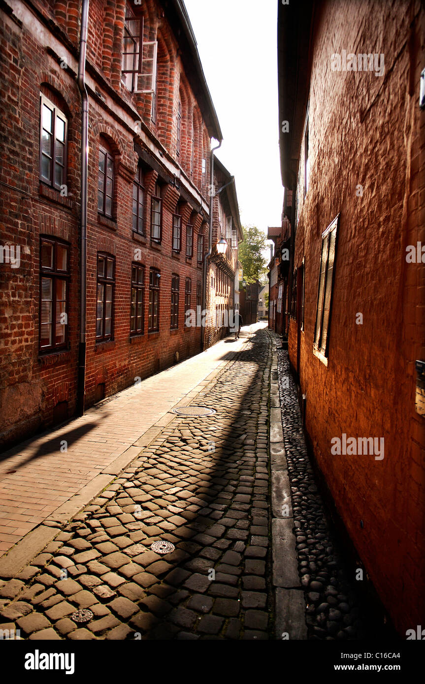 Old alleyway in the historic town centre, Lueneburg, Lower Saxony ...
