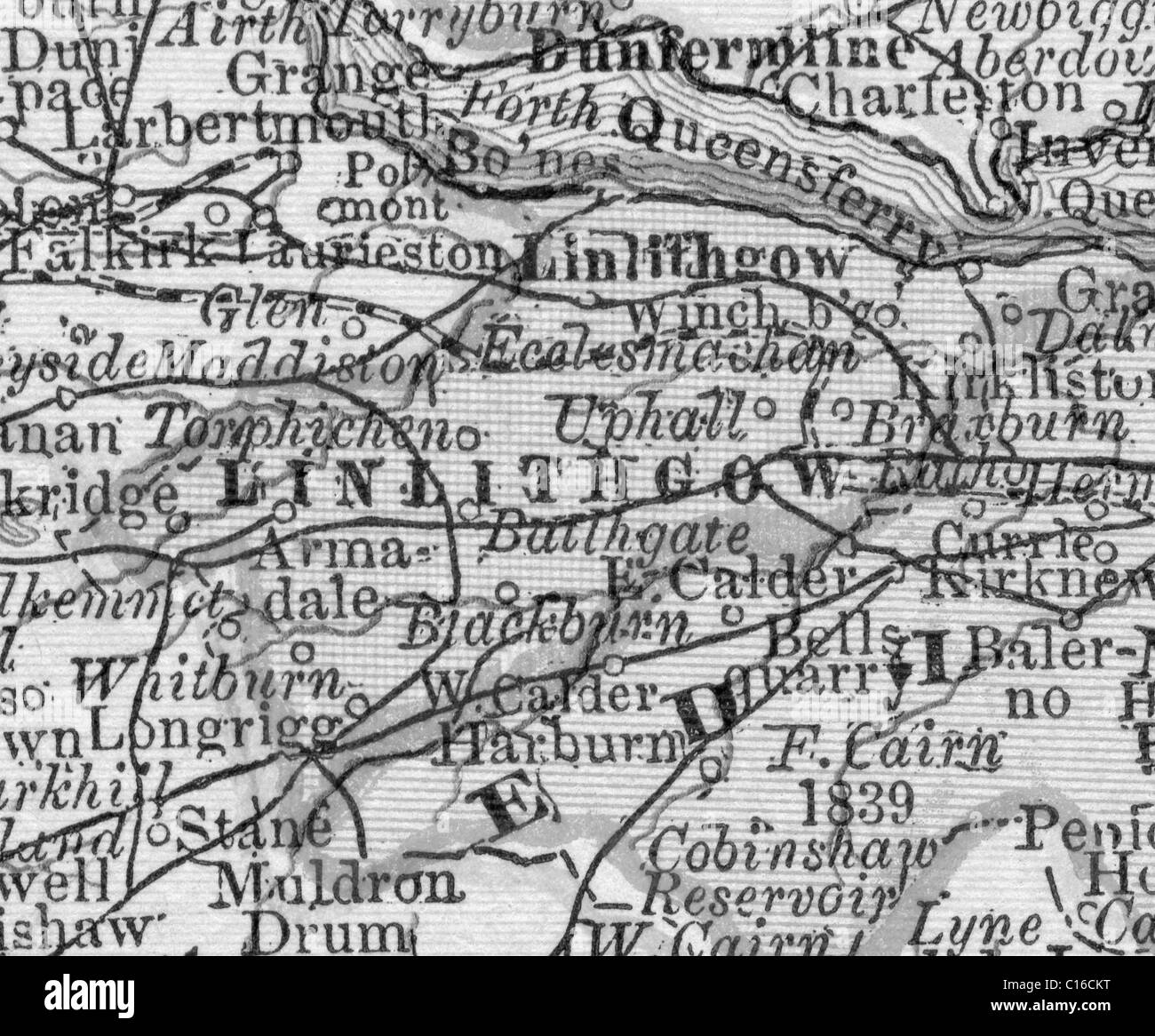 Old map of Linlithgow County from original geography textbook, 1884 ...