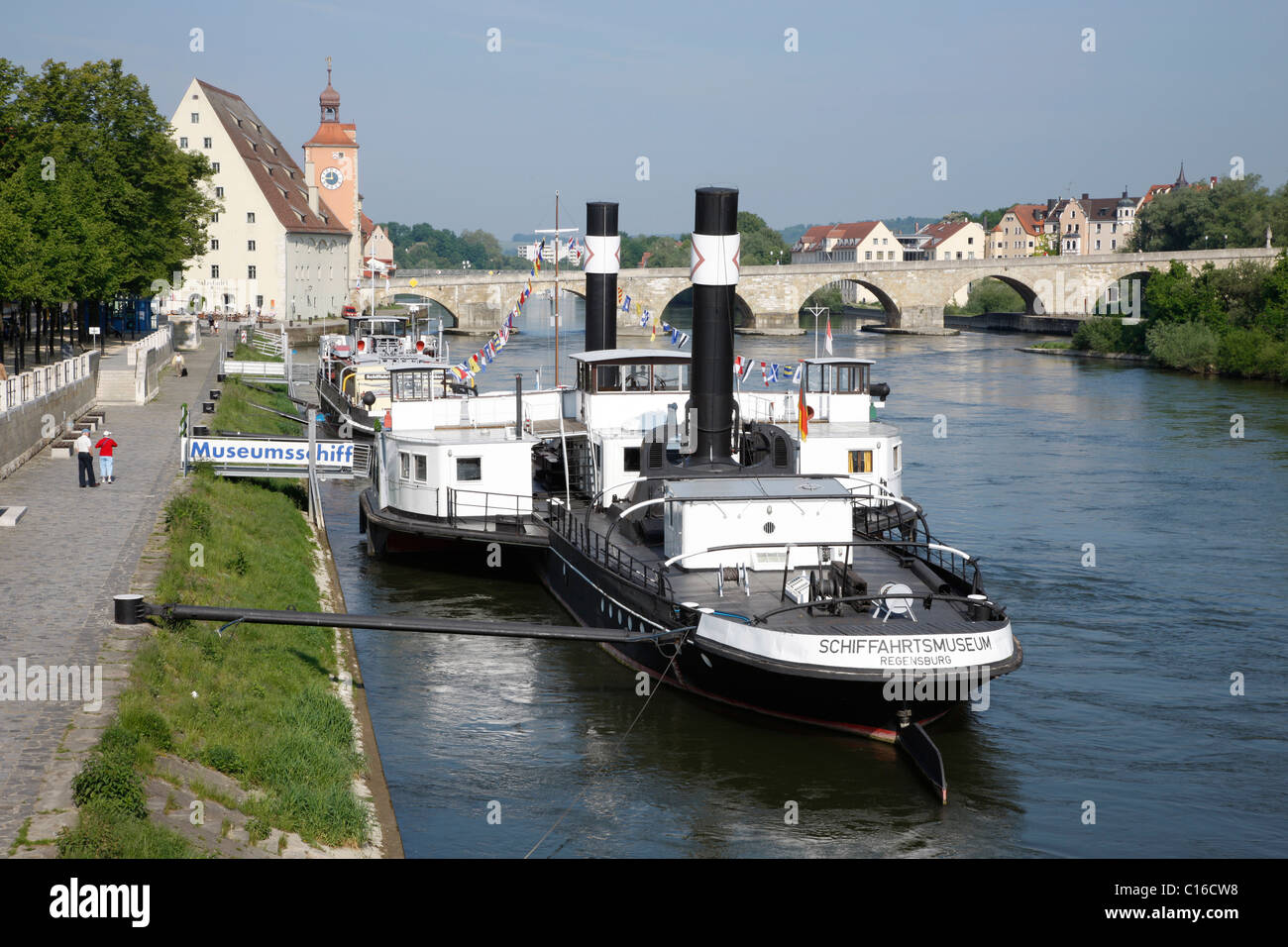 Museum ship, Steinerne Bruecke, bridge, Regensburg, UNESCO World ...