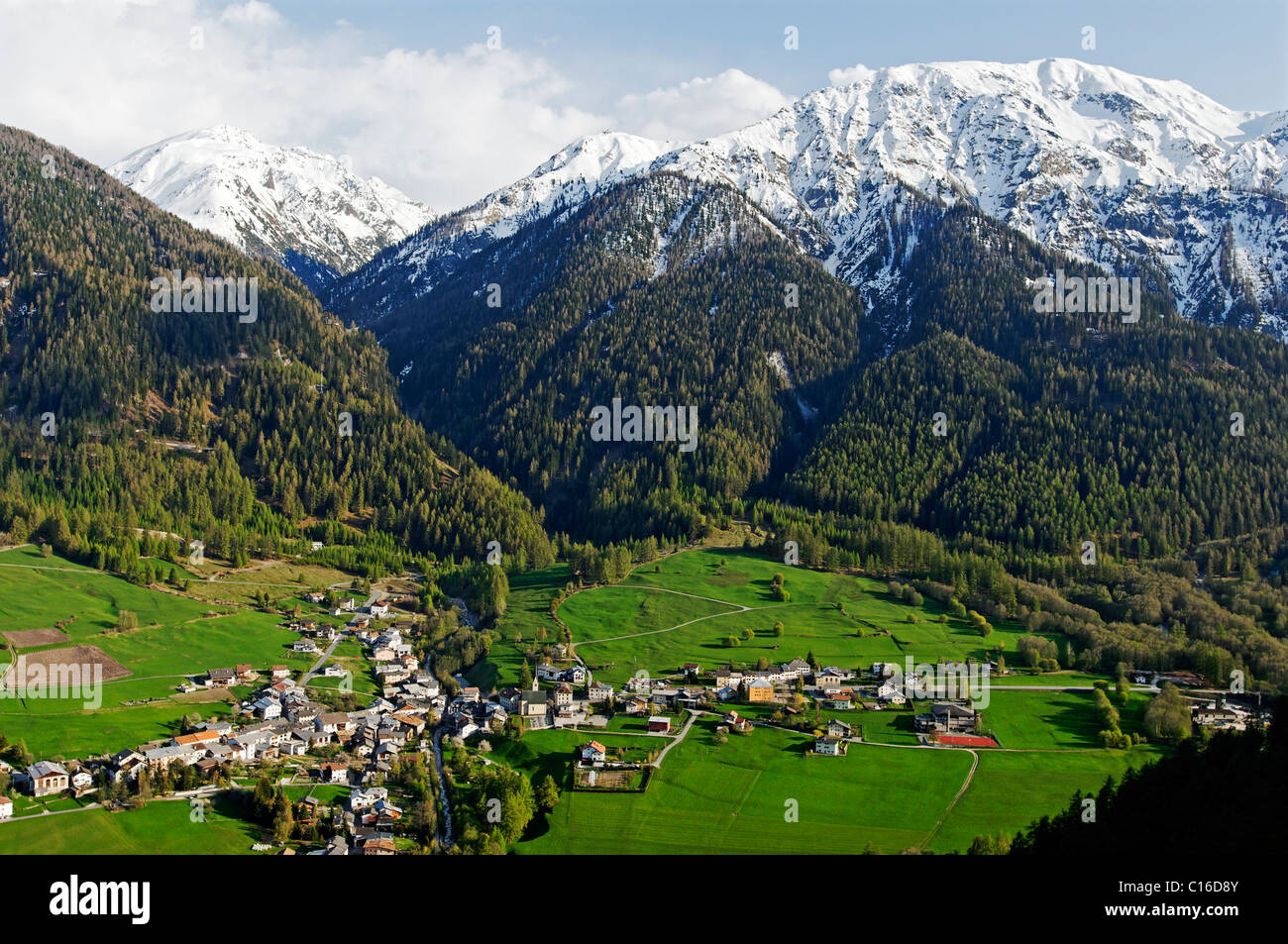 View of the cross formation of the town of Santa Maria in Val Muestair ...