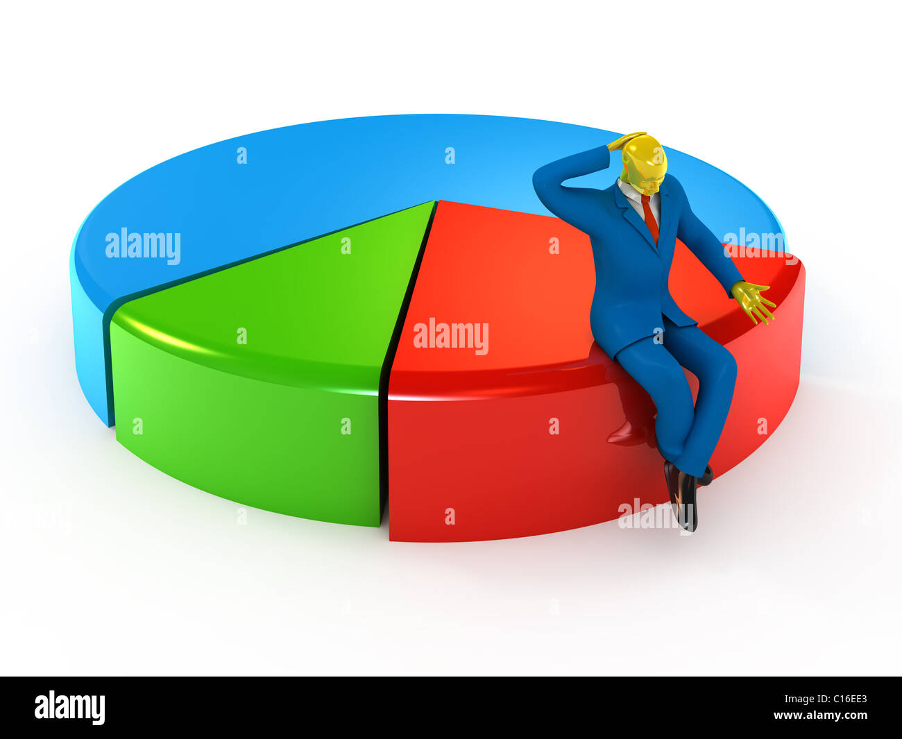 Businessmen sitting on small proportion of the pie chart Stock Photo ...