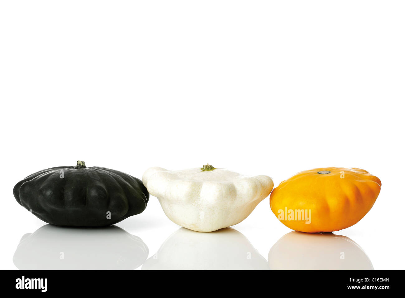 Assorted Pattison Patty Pan Squash, yellow, green and white Stock Photo ...