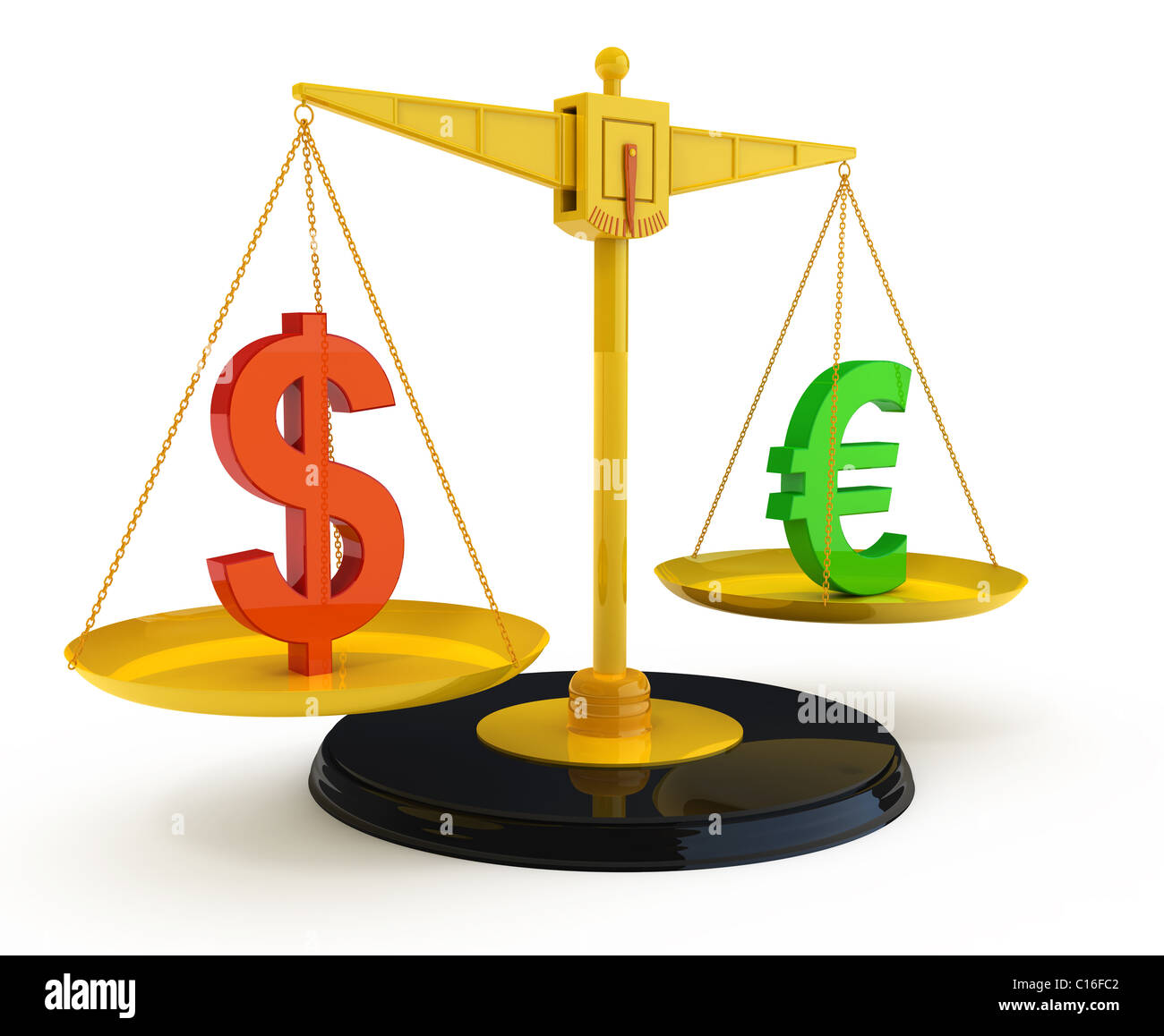 Dollar and Euro currency signs on scales isolated on white Stock Photo ...