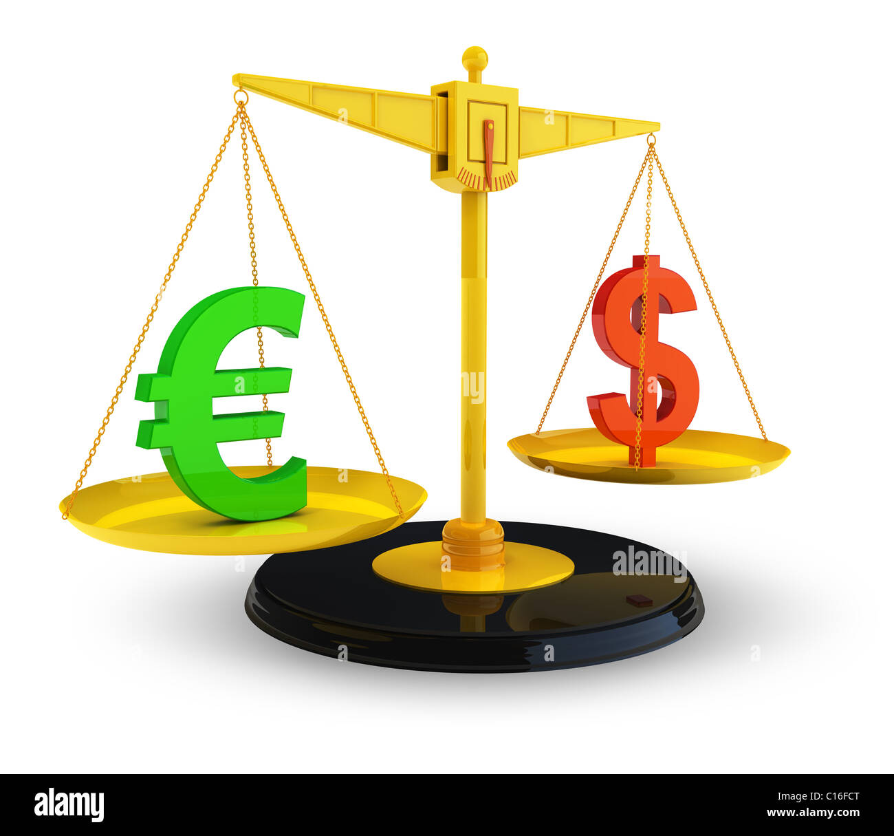 Dollar and Euro currency signs on scales isolated on white Stock Photo ...