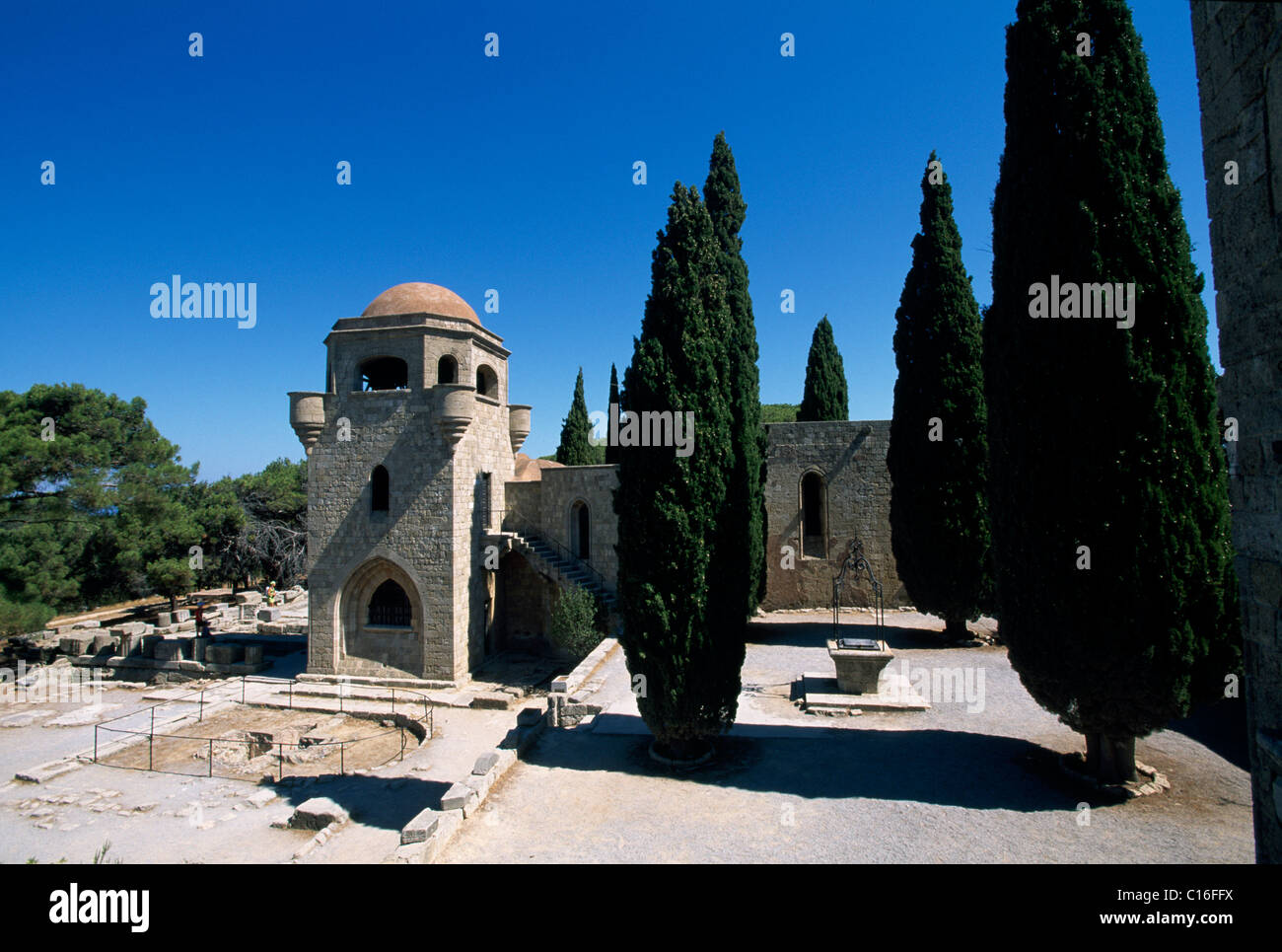 Filerimos Monastery in Rhodes, Dodecanese, Greece, Europe Stock Photo ...