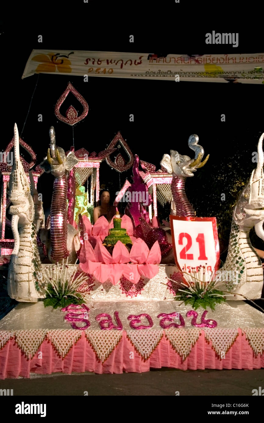 A beautiful and colorful float is entry number 21 at the Loi Krathong ...