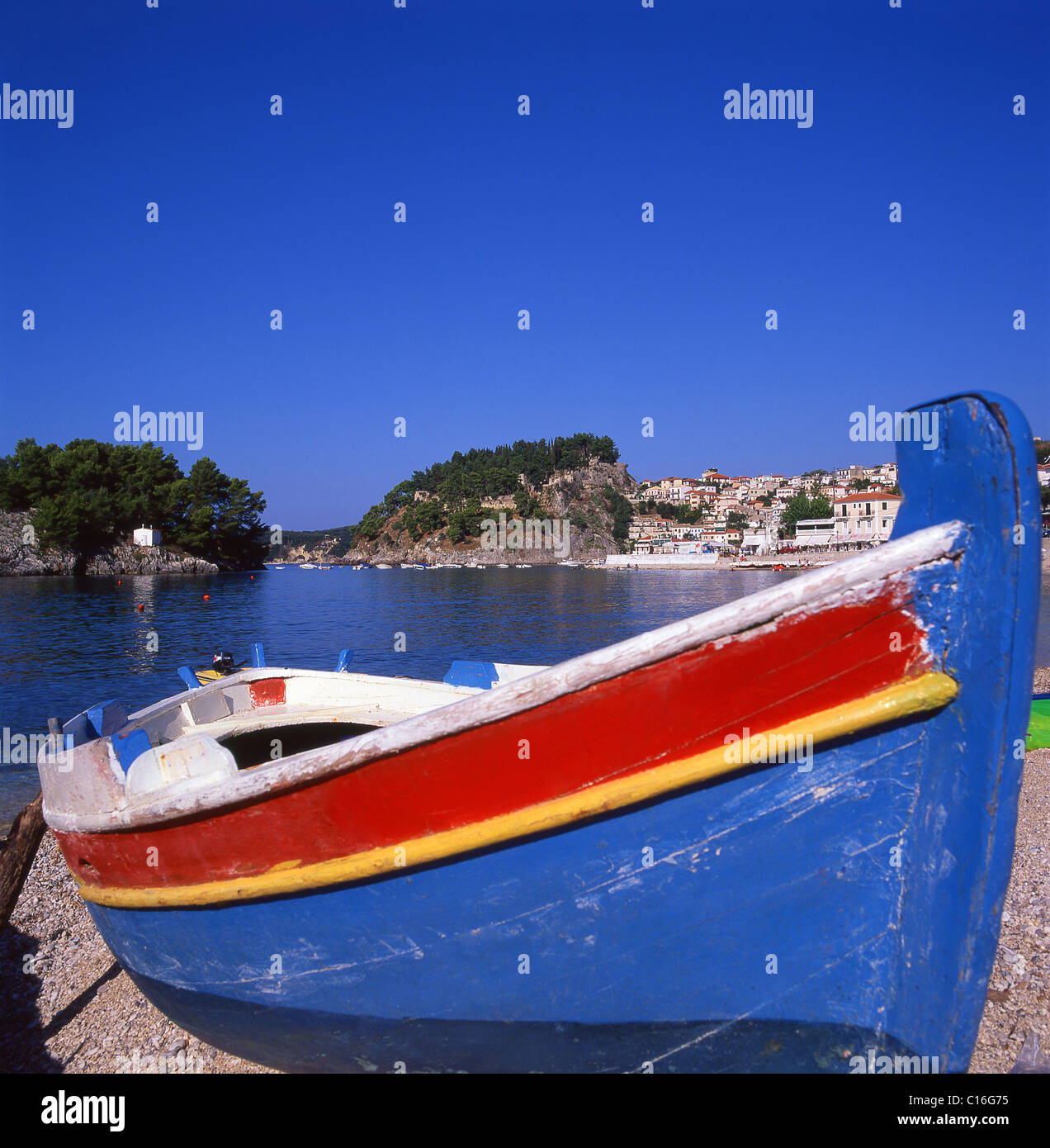 Colourful fishing boat, Parga Town, Parga, Preveza, Epirus, Greece ...