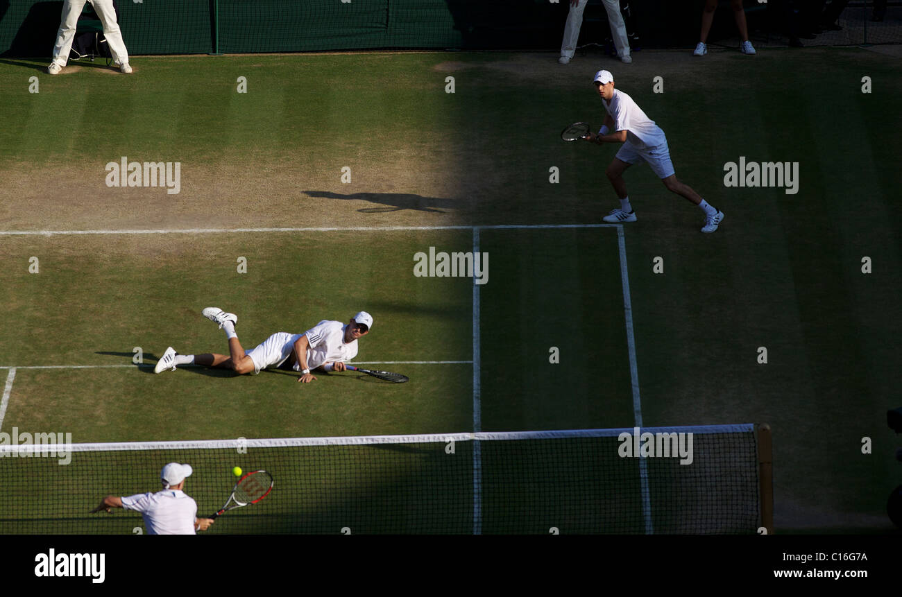 Bob Bryan, USA, and Mike Bryan, USA, in action against Bruno Soares ...