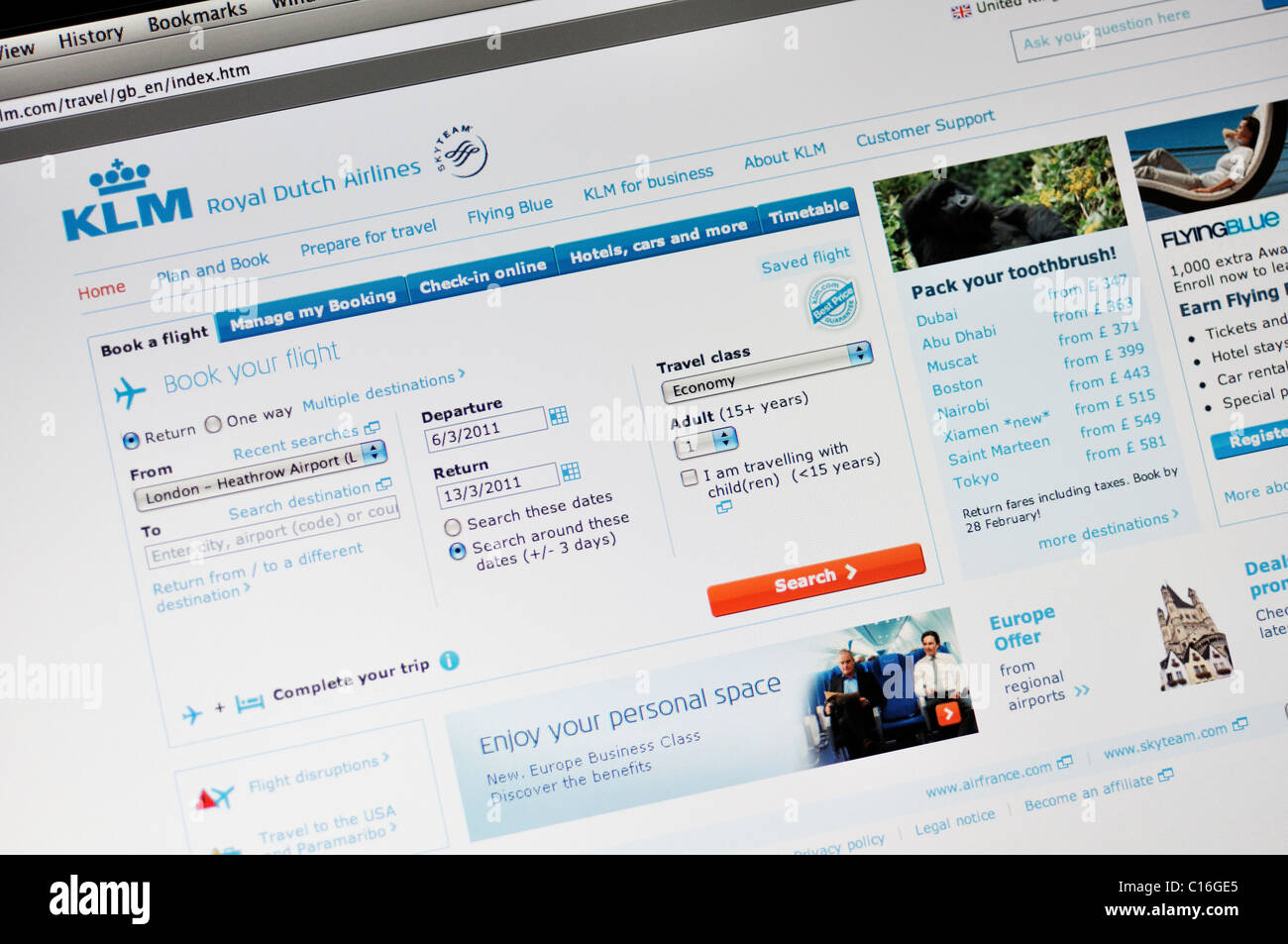 KLM Royal Dutch Airlines website Stock Photo - Alamy