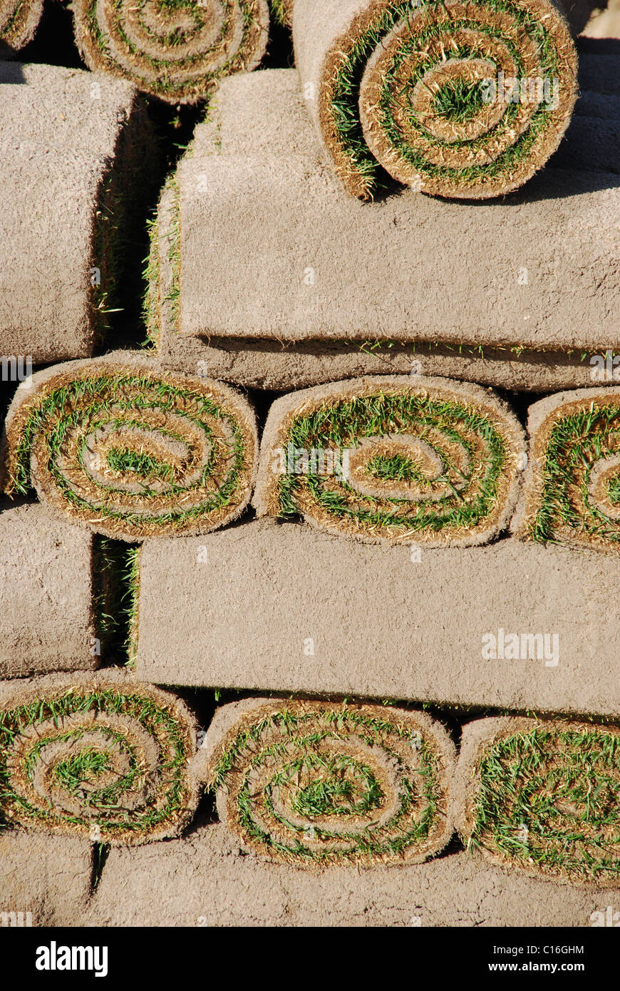 healthy green rolls of sod ready to be installed Stock Photo - Alamy