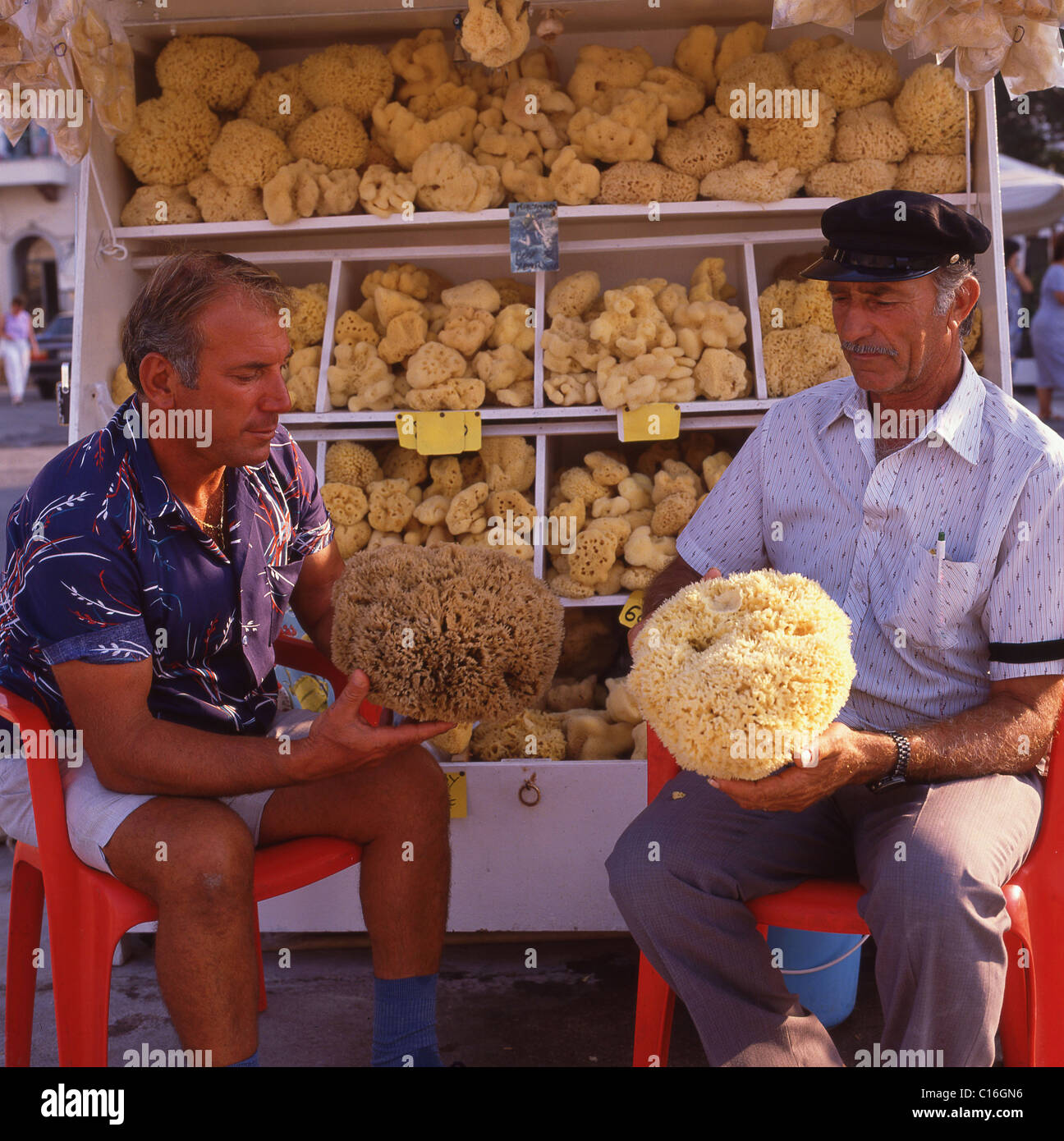 Man selling sponges, Kos, The Dodecanese, South Aegean Periphery ...