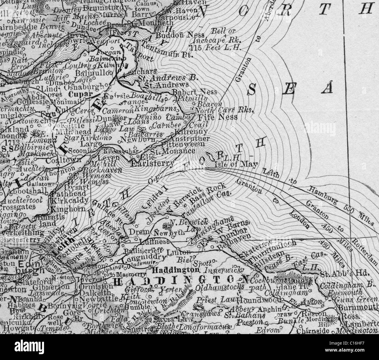 Old map of Firth of Forth from original geography textbook, 1884 Stock ...