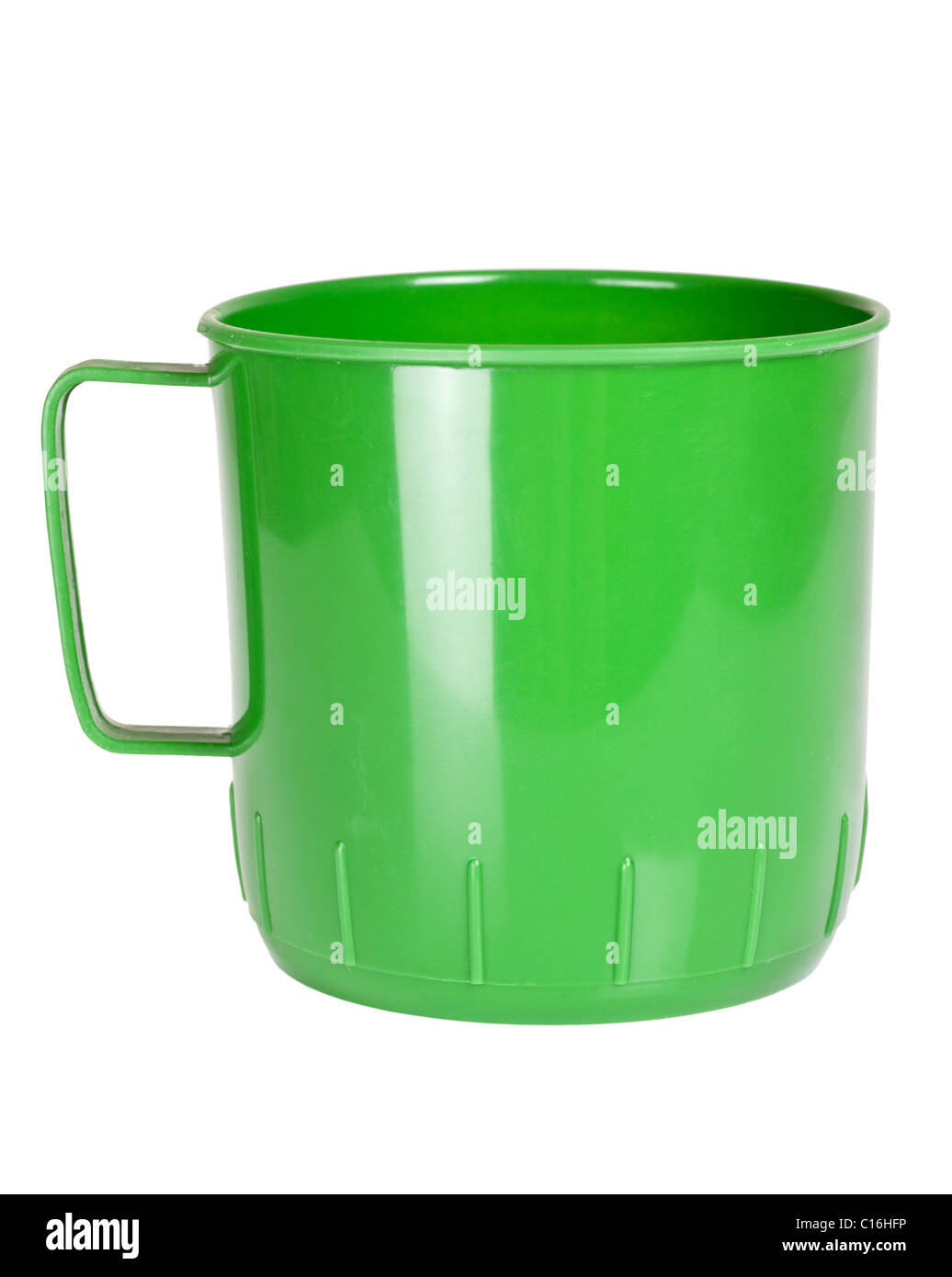 Green plastic mug isolated on white background Stock Photo - Alamy