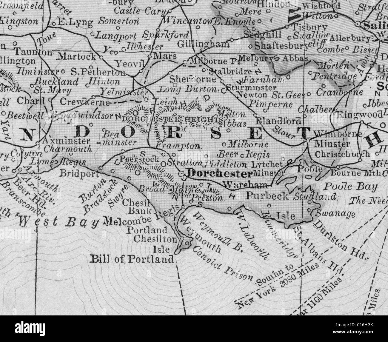Old map of Dorset County from original geography textbook, 1884 Stock ...